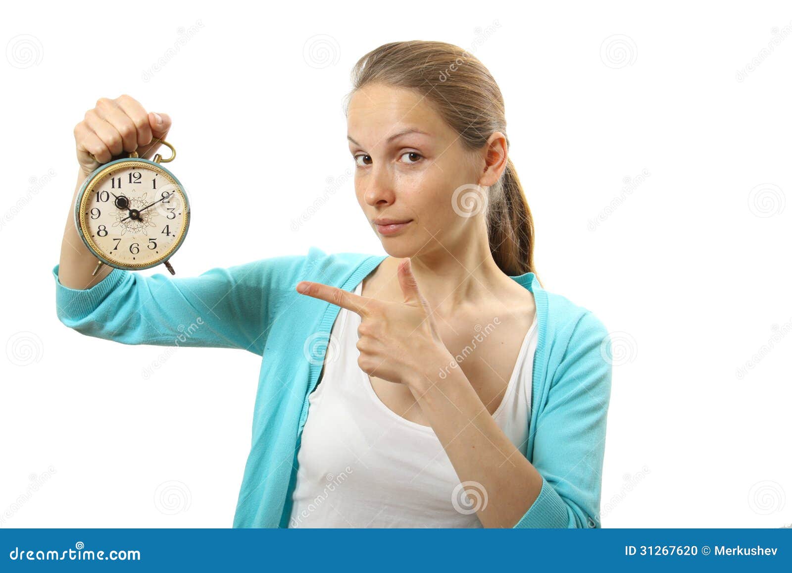 Woman with alarm clock stock photo. Image of concepts - 31267620