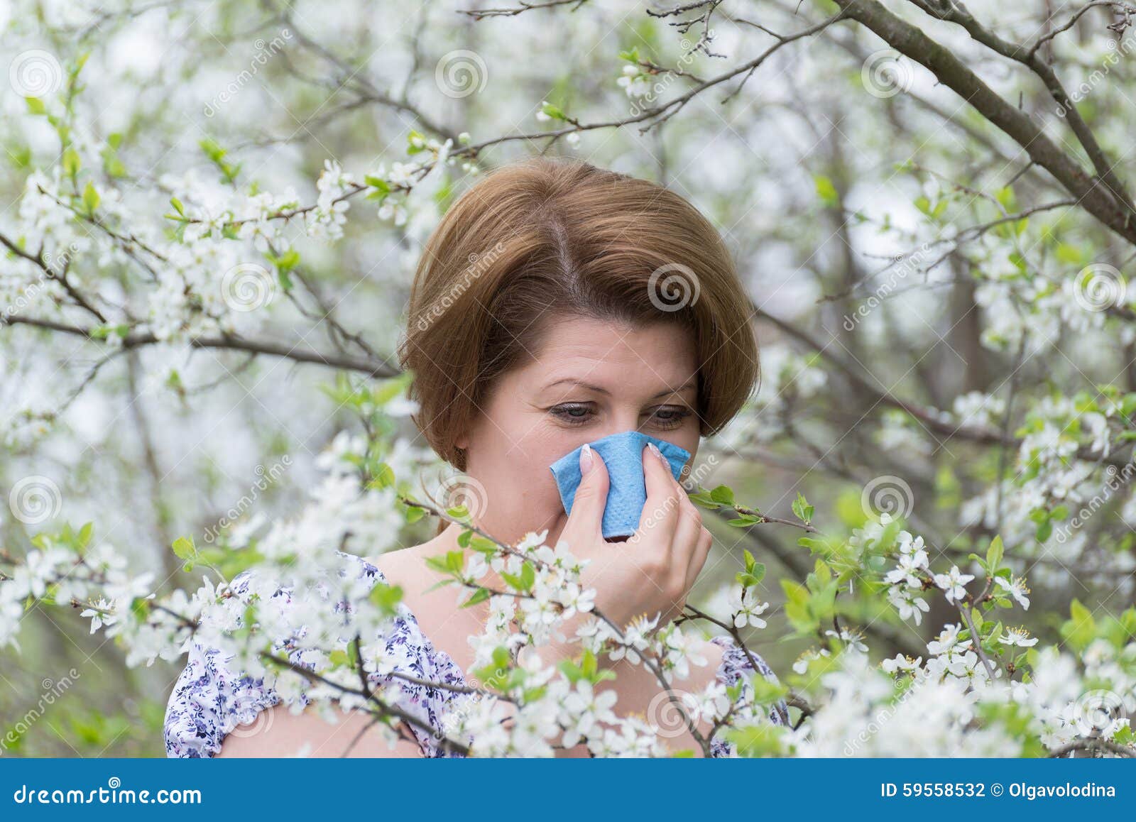 Woman with Allergic Rhinitis in Spring Garden Stock Photo - Image of ...