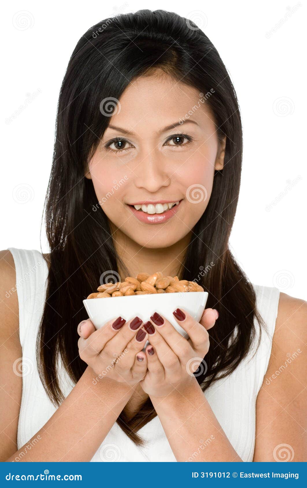 Woman with Almonds stock photo. Image of isolated, white - 3191012