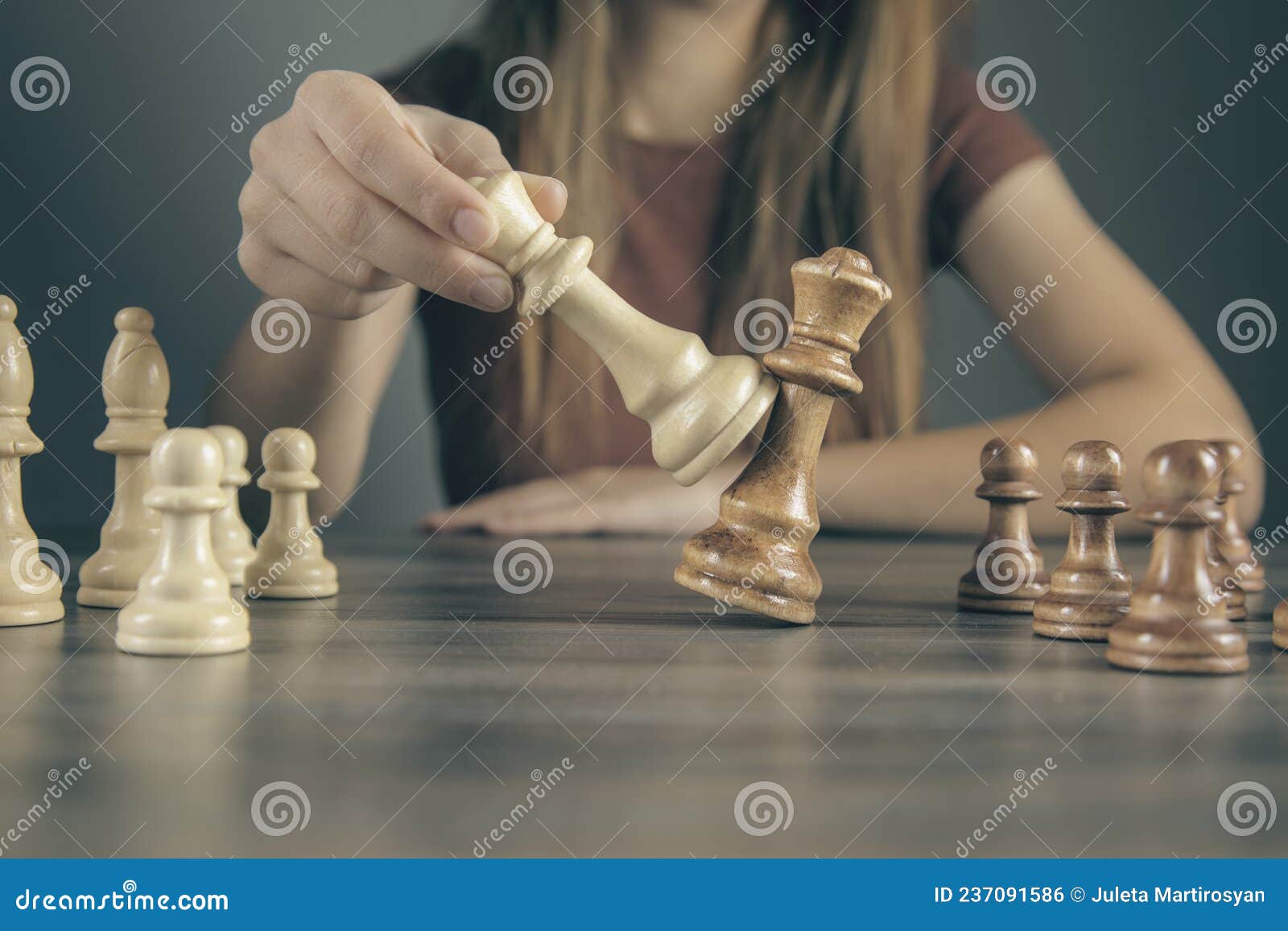 Woman Alone Plays with Chess Pieces Stock Photo - Image of strategic ...