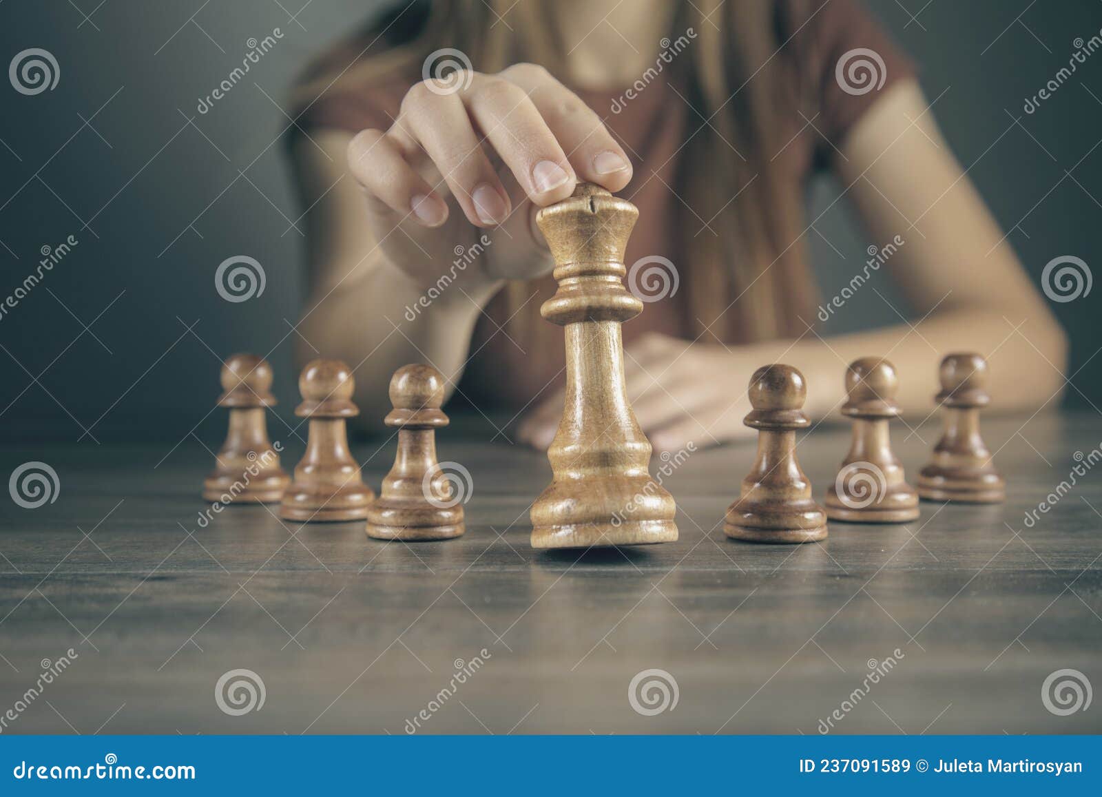 Woman Alone Plays with Chess Pieces Stock Image - Image of strategic ...
