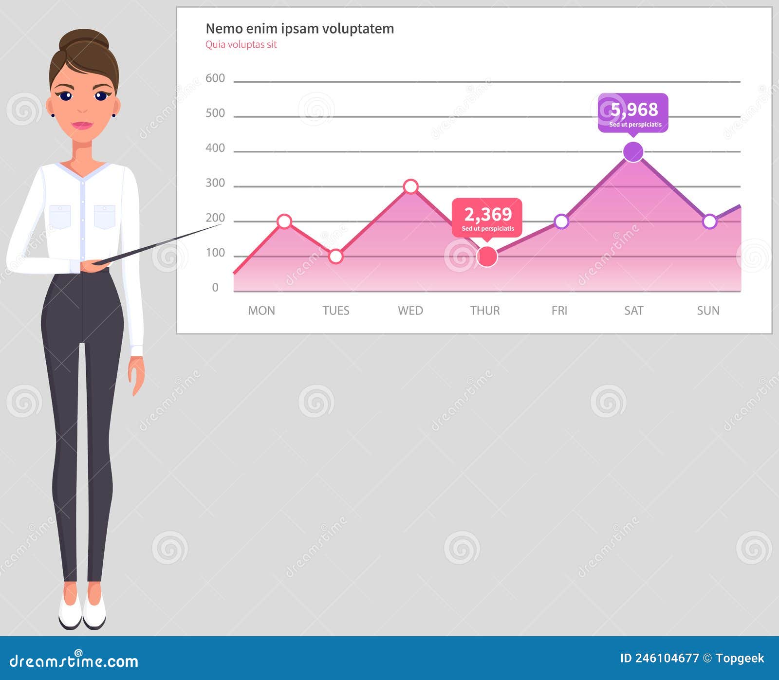 Woman Analyses Diagram, Conducts Analysis Of Report. Lady Looks At ...