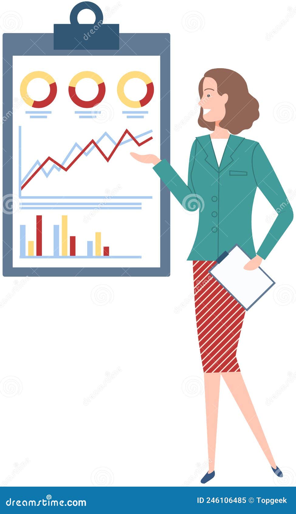Woman Analyses Diagram, Conducts Analysis Of Report. Lady Looks At ...