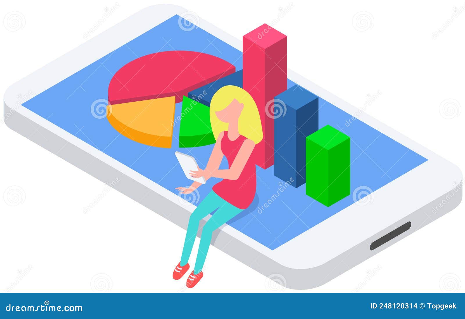 Woman Analyses Digital Report with Statistics. Statistical Indicators ...