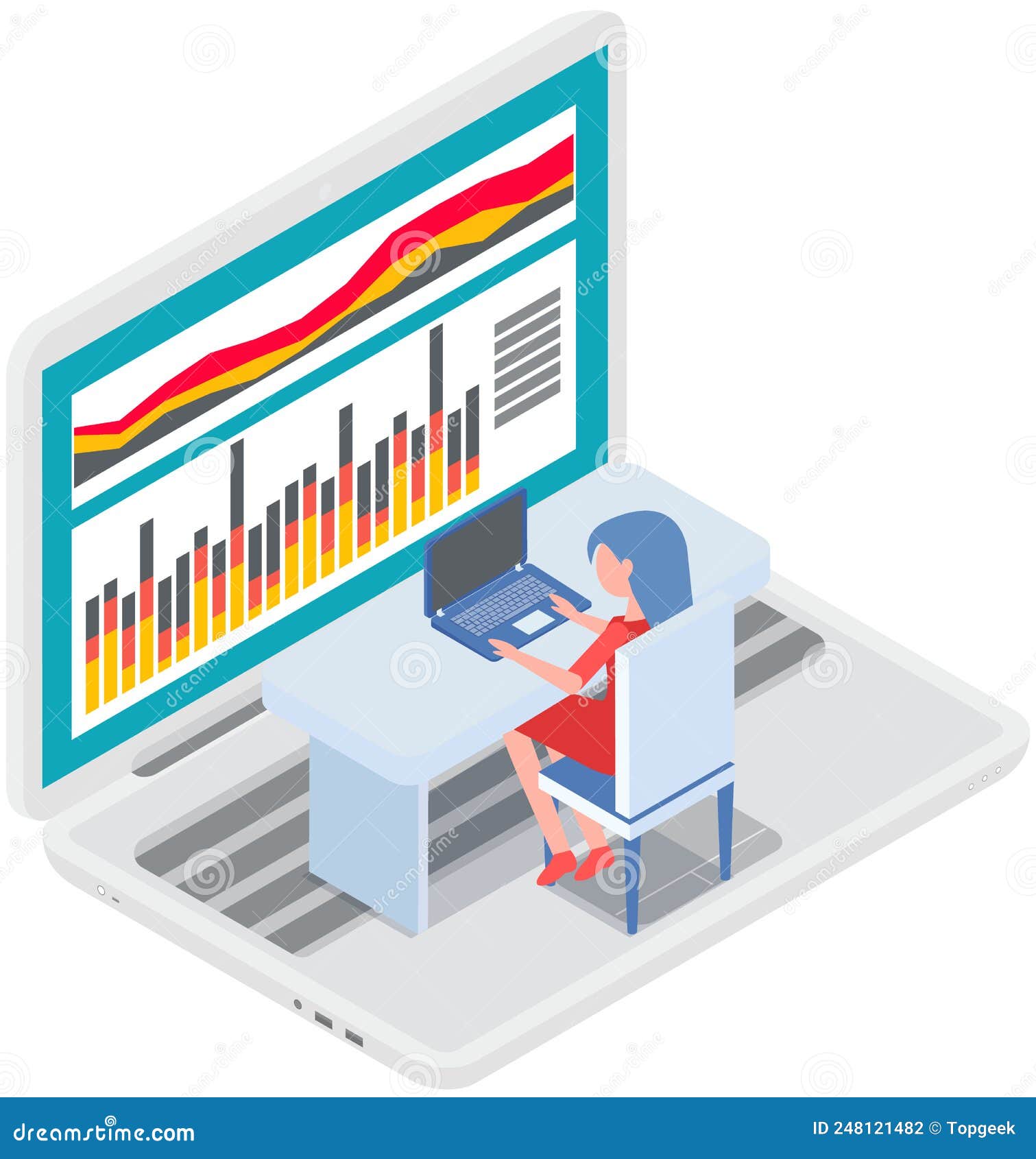 Woman Analyses Digital Report with Statistics. Statistical Indicators ...