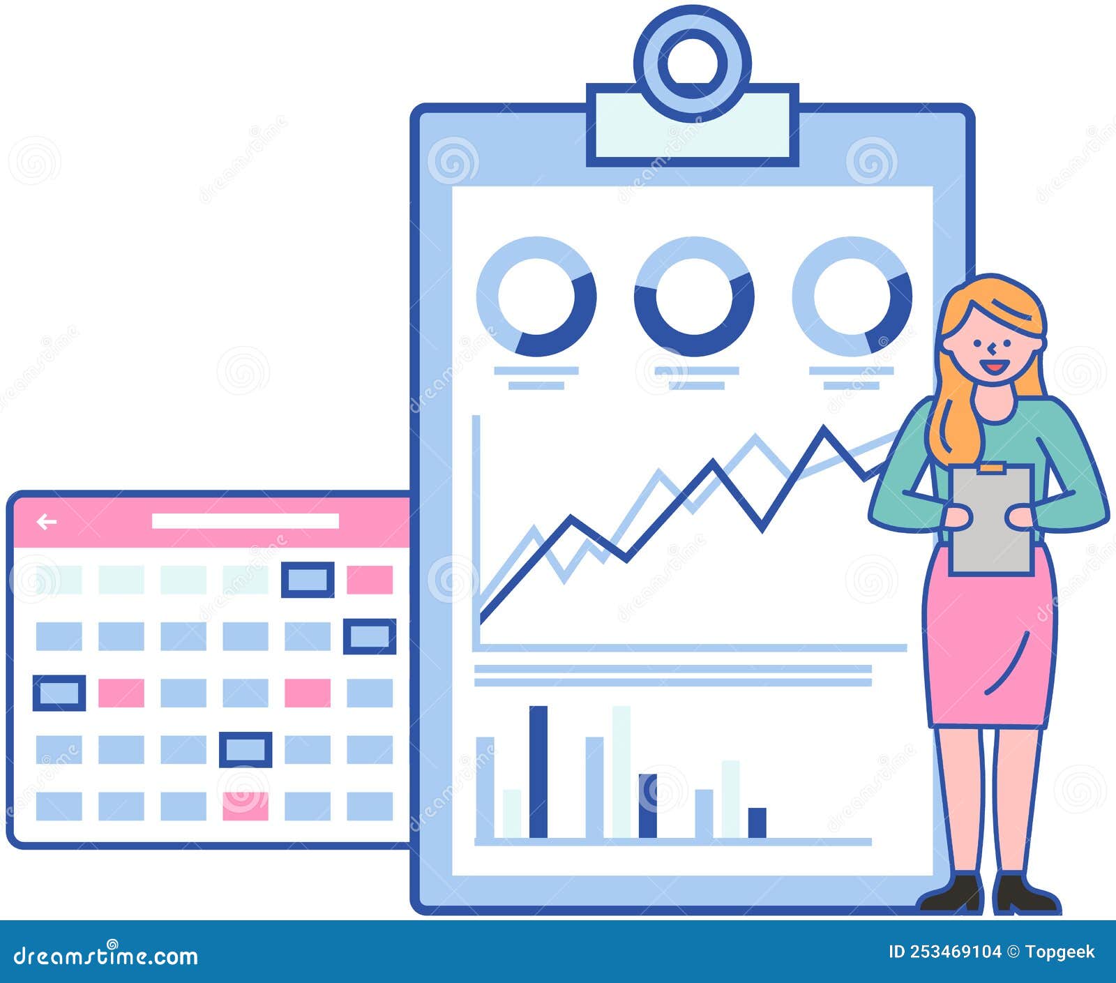 Woman Analyses Diagram, Conducts Analysis Of Report. Lady Looks At ...
