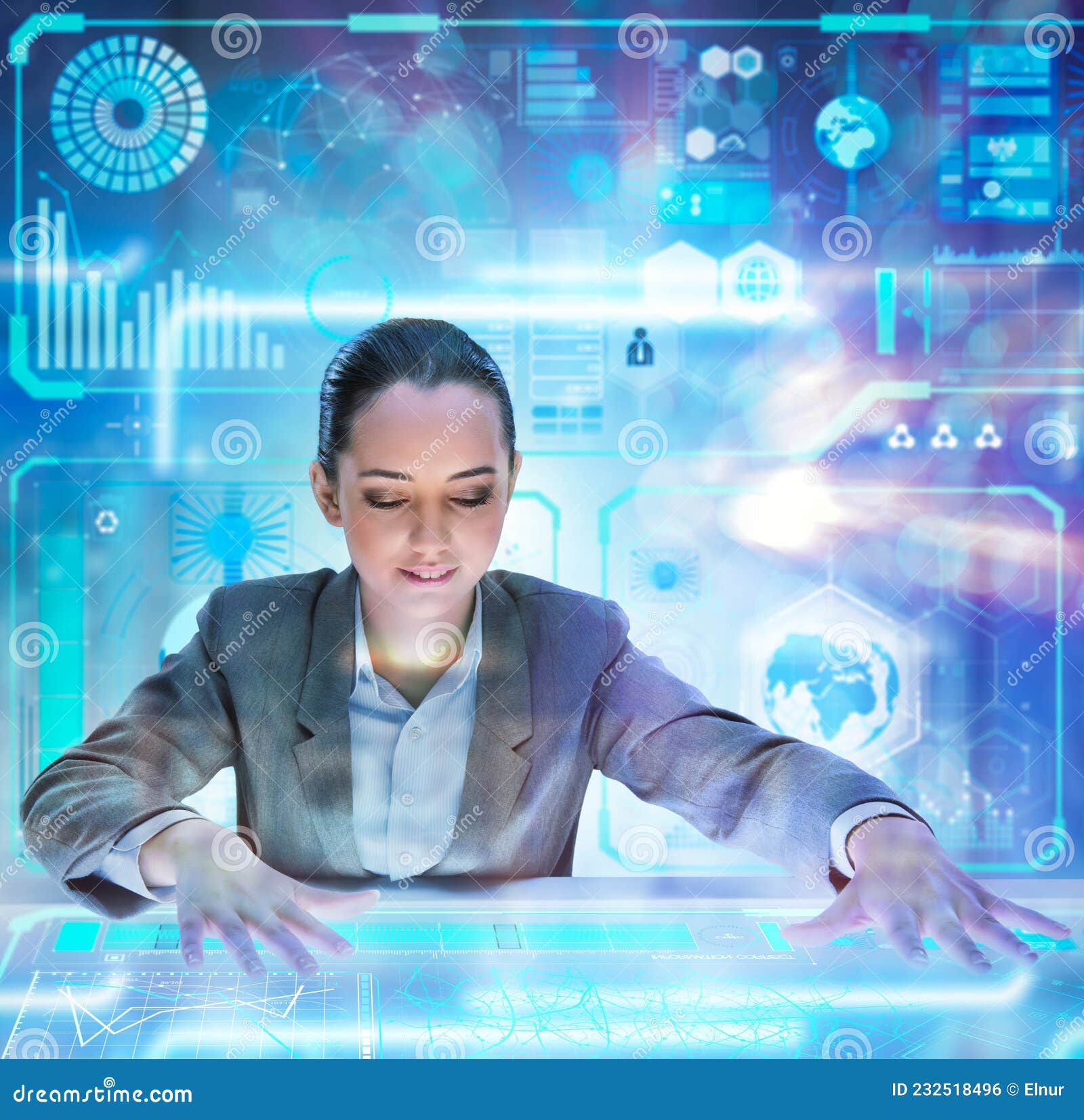 Woman Analyst Working with Big Data Stock Photo - Image of digital ...