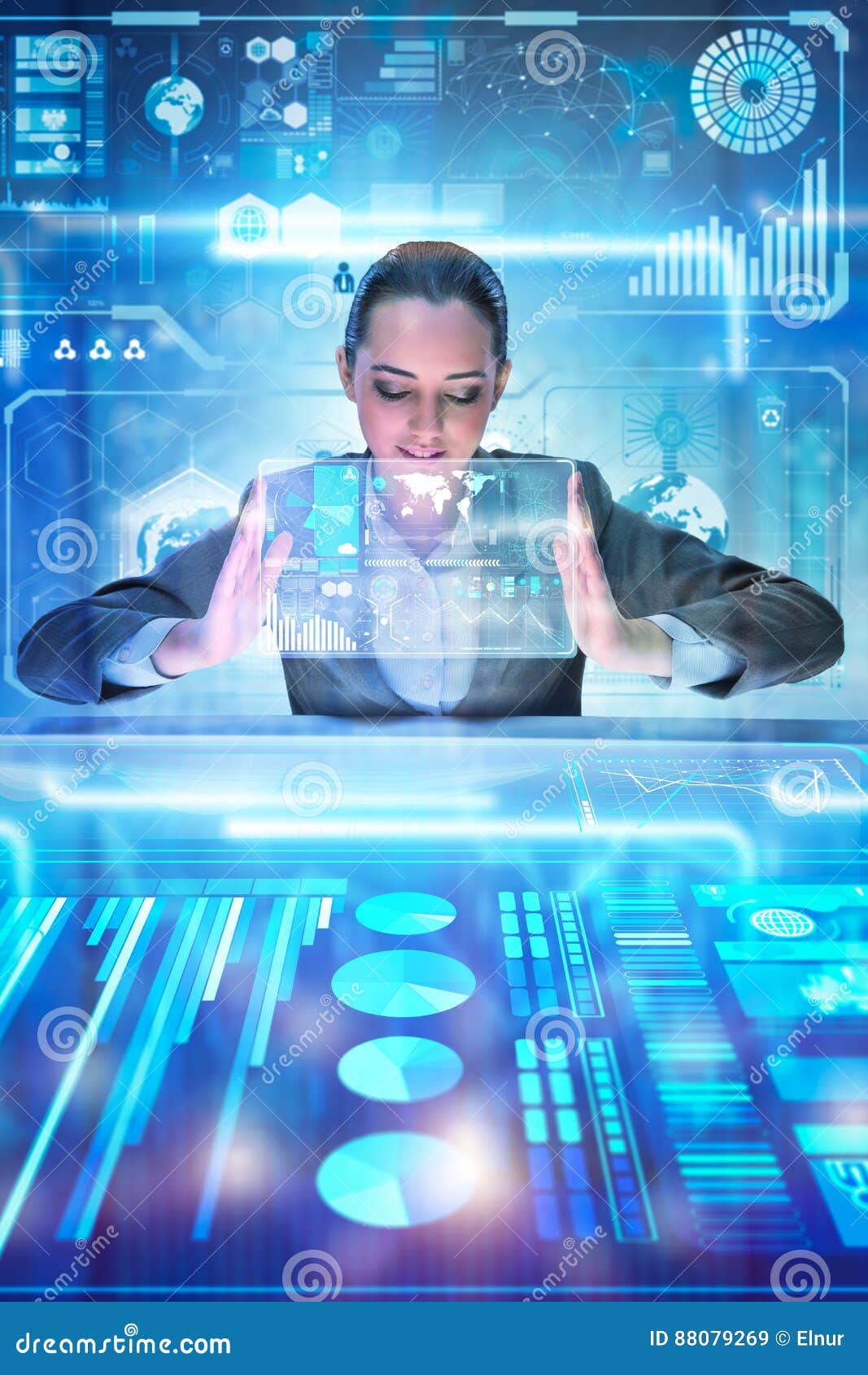 The Woman Analyst Working with Big Data Stock Illustration ...