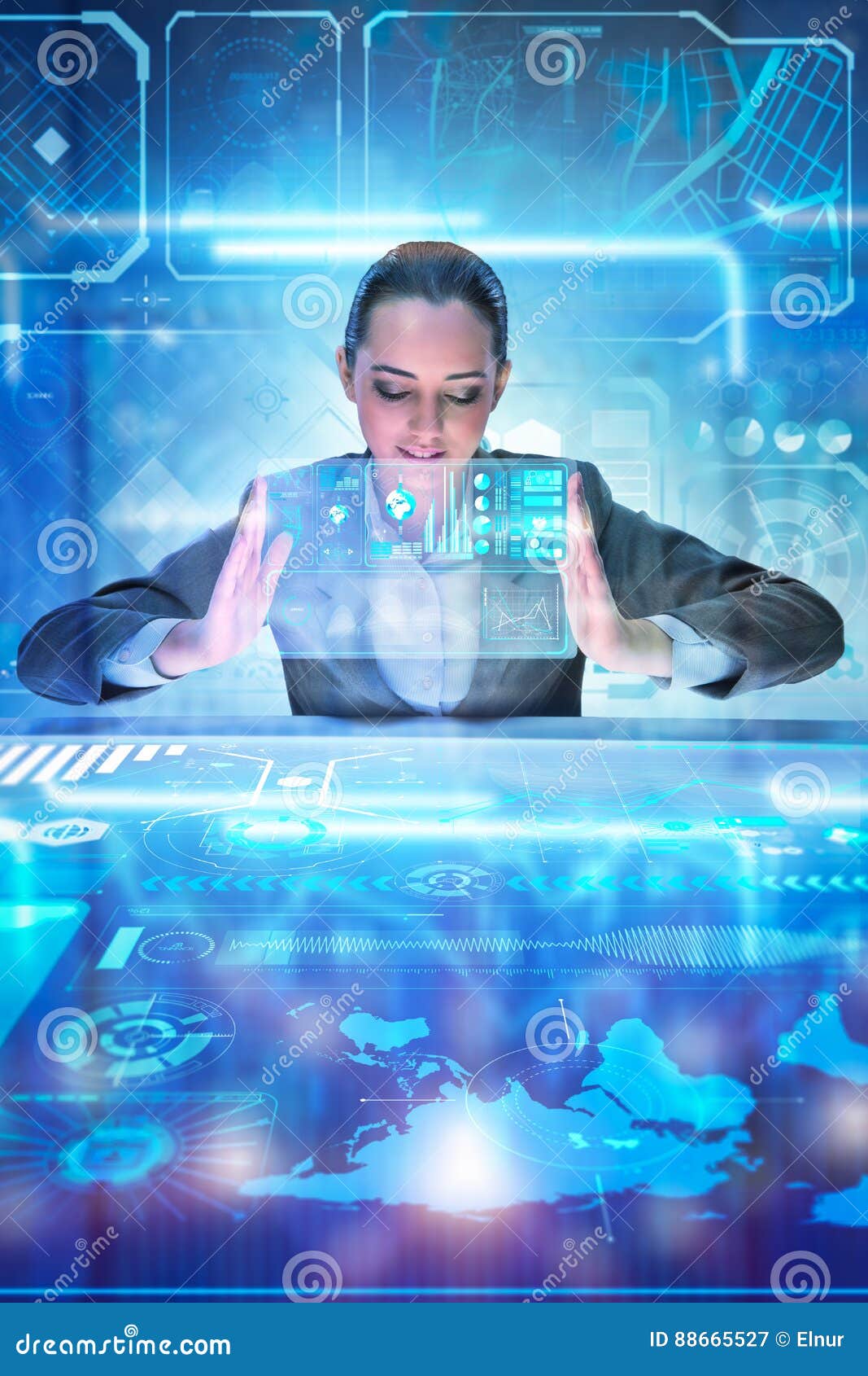 The Woman Analyst Working with Big Data Stock Image - Image of screen ...