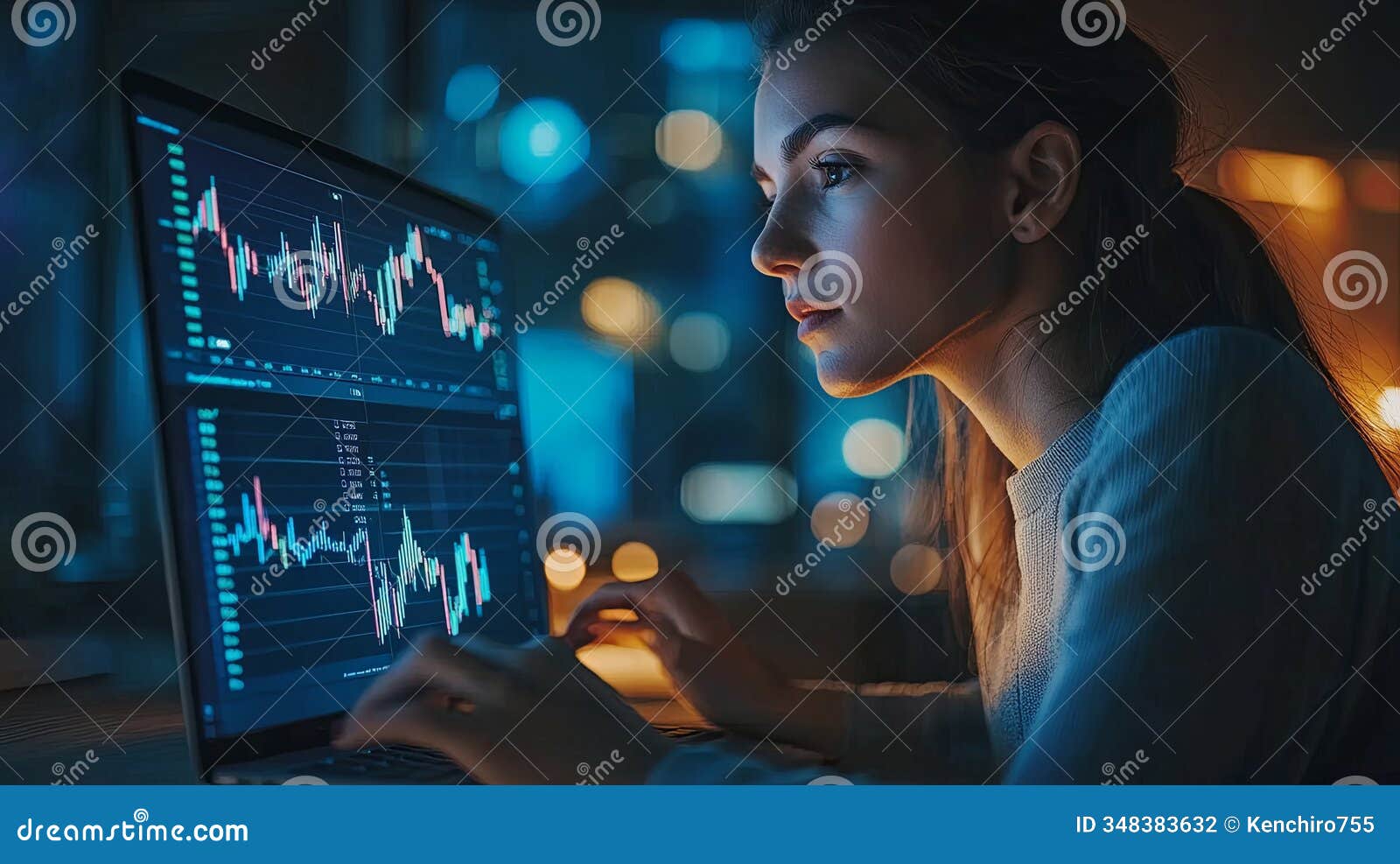 Woman Analyzing Data on Her Laptop with Charts and Graphs Stock Photo ...