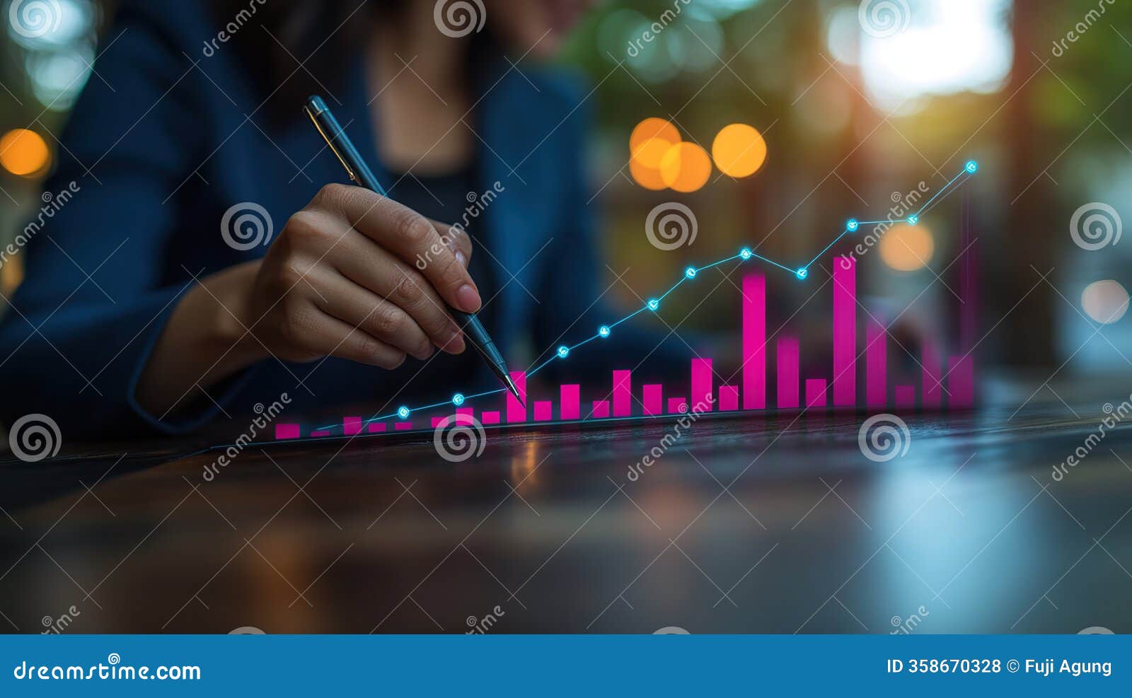 Woman Analyzing Growth Chart, Cafe Background Stock Photo | CartoonDealer.com #358670328