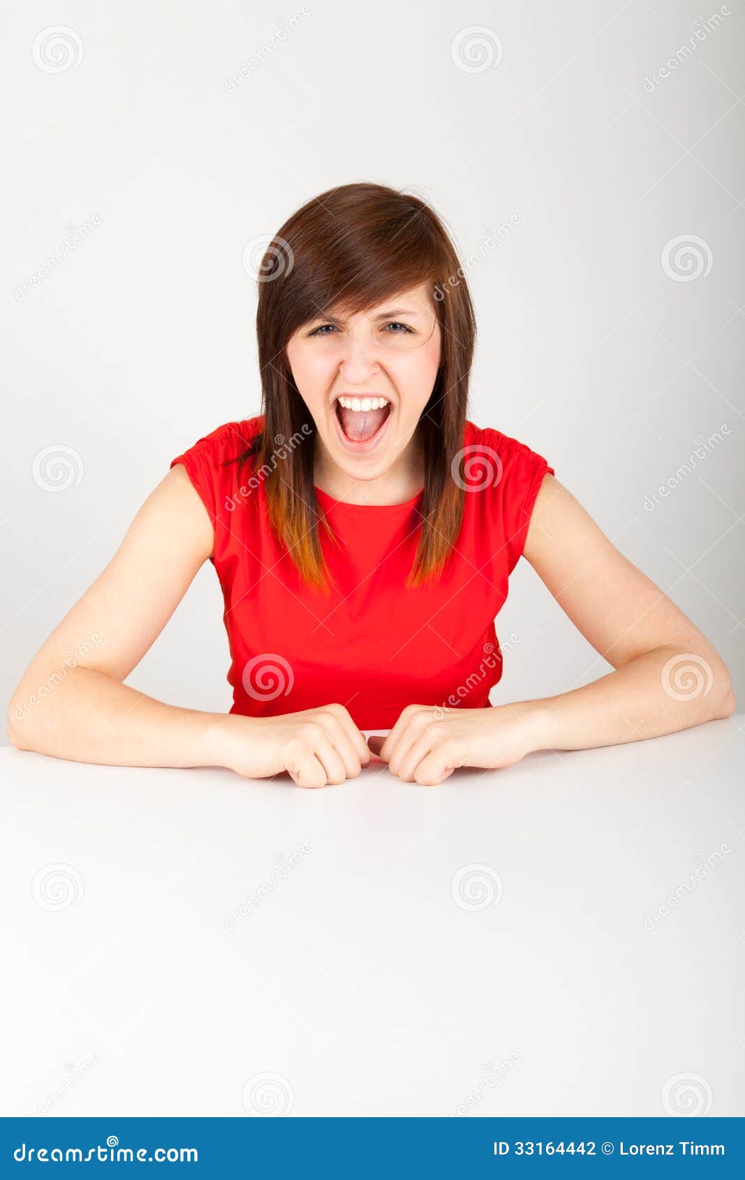 The Woman is Angrily Sitting at the Table Stock Photo - Image of shout ...