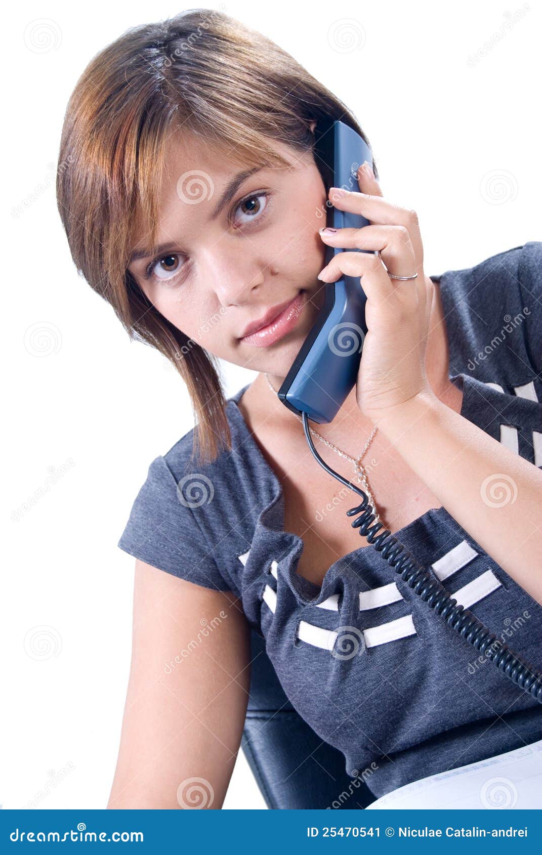 Woman answers the phone stock image. Image of holding - 25470541