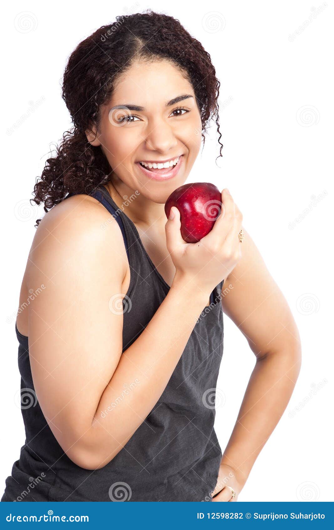 Woman with apple stock photo. Image of happiness, lifestyle - 12598282