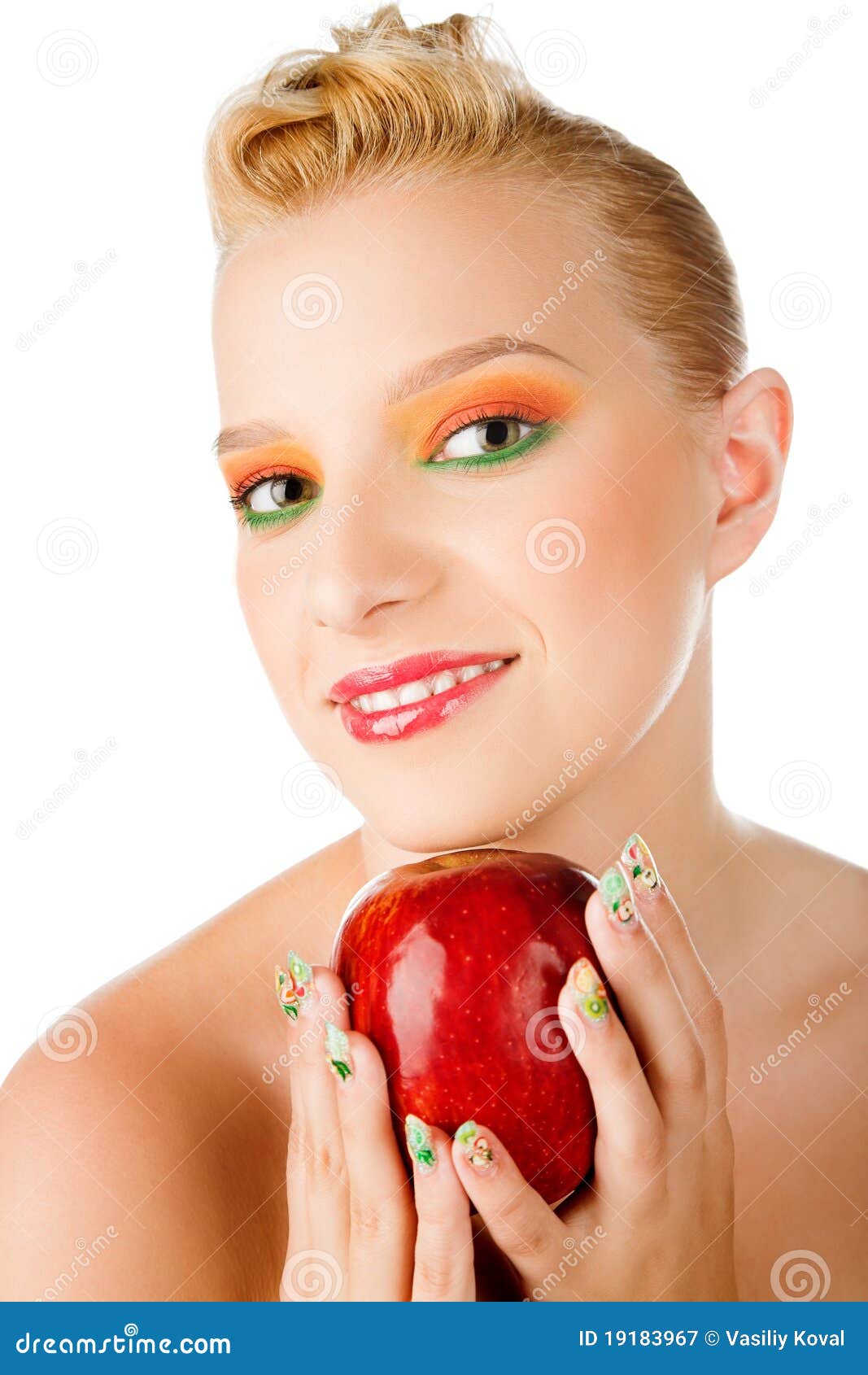 Woman with apple stock image. Image of happy, fruit, body - 19183967