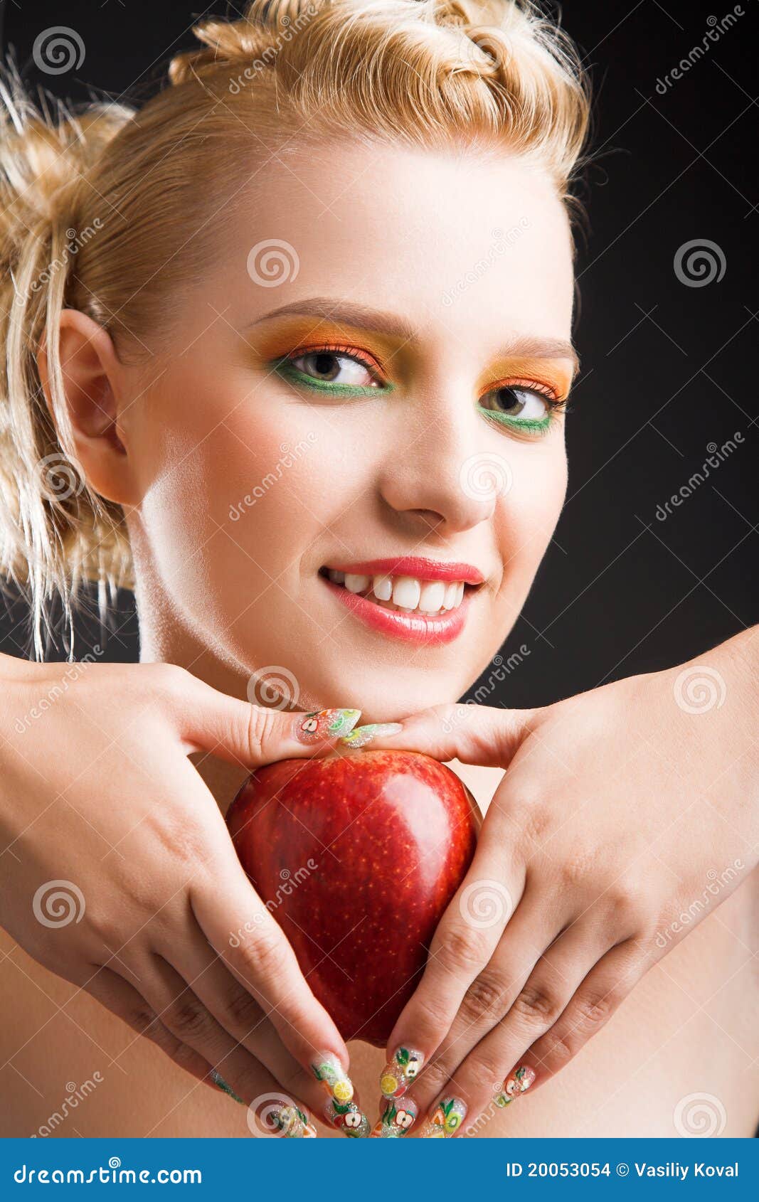 Woman with apple stock photo. Image of female, lips, beauty - 20053054