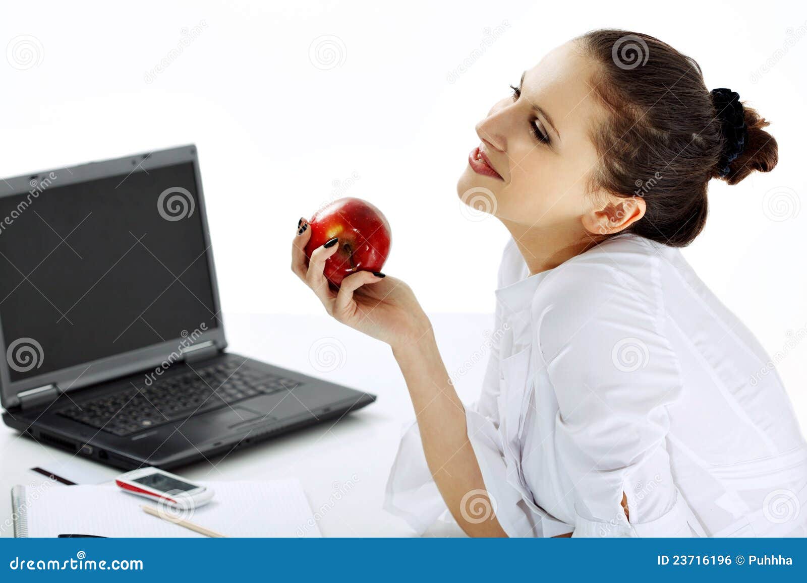 Woman with apple stock photo. Image of girl, caucasian - 23716196