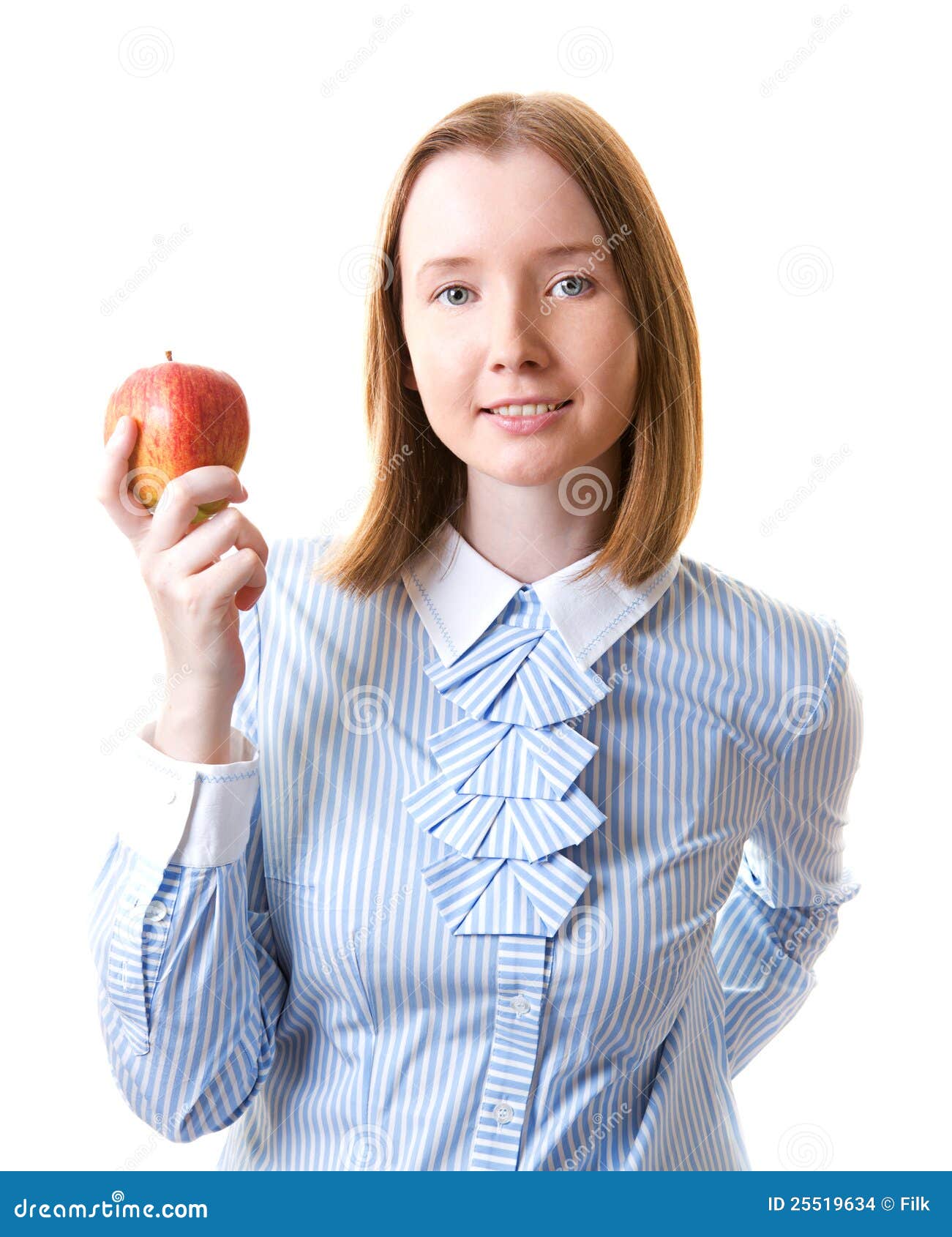 Woman with an apple stock photo. Image of fruit, smile - 25519634
