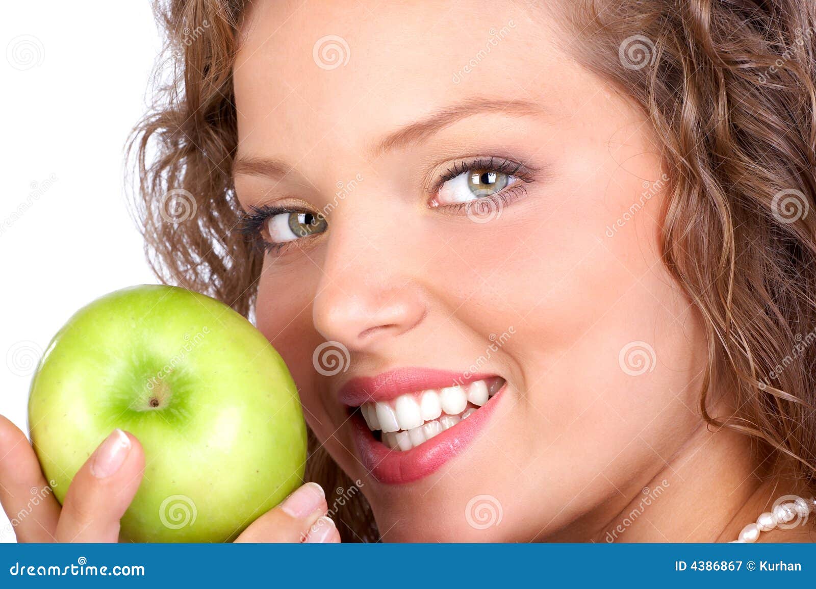 Woman with apple stock image. Image of happy, nature, people - 4386867