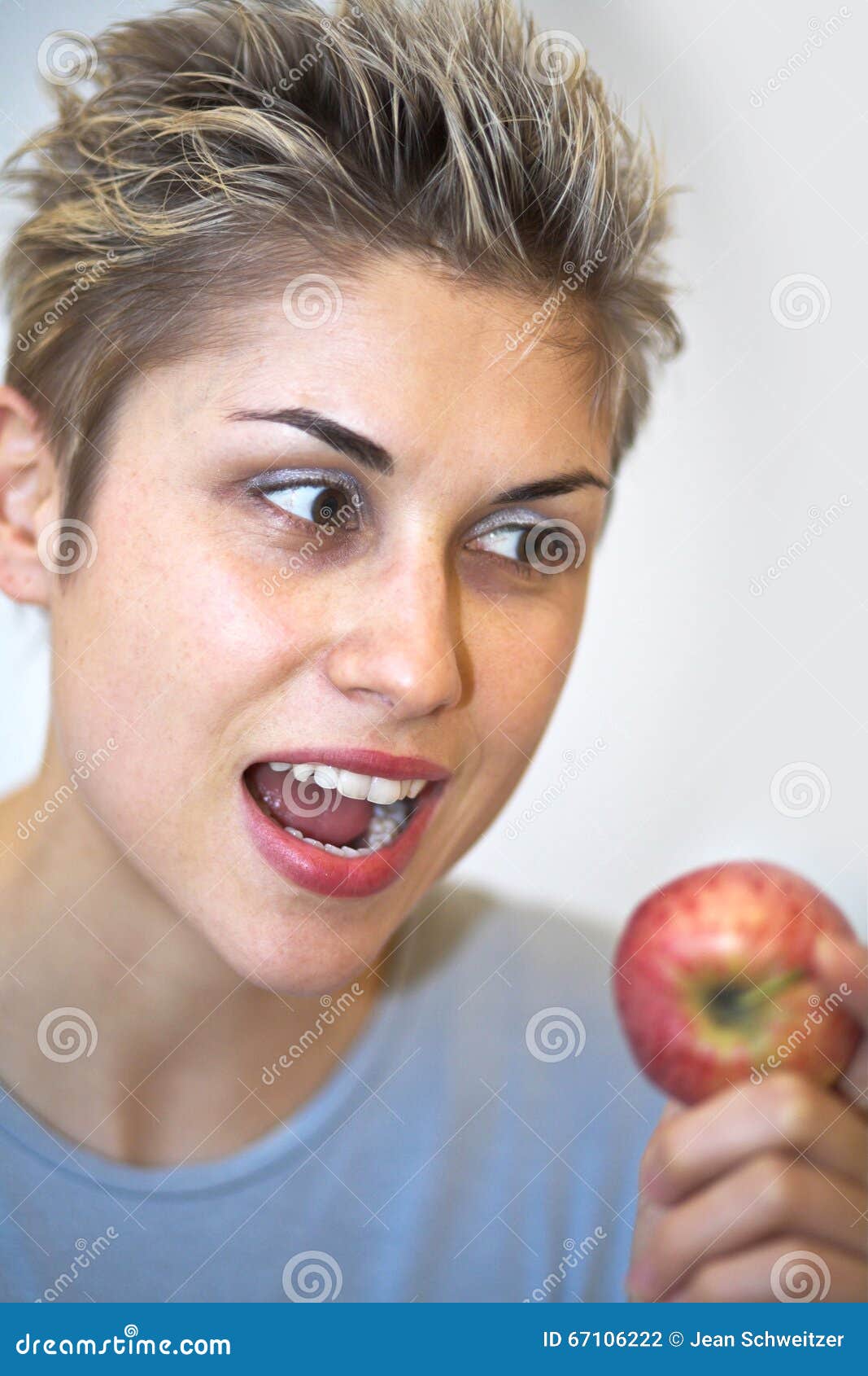 Woman and apple stock photo. Image of healthy, head, food - 67106222