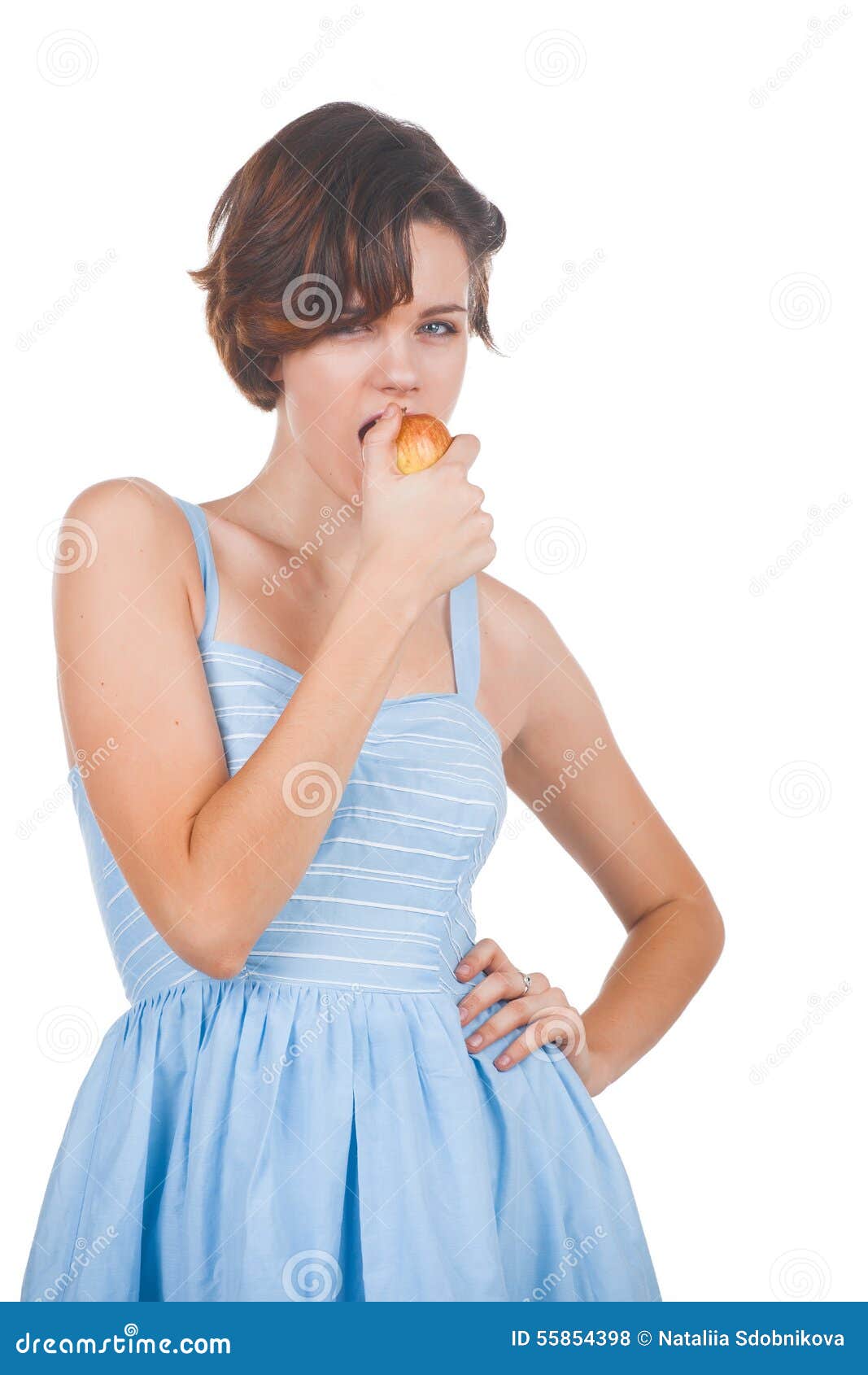 Woman with apple stock photo. Image of color, bright - 55854398