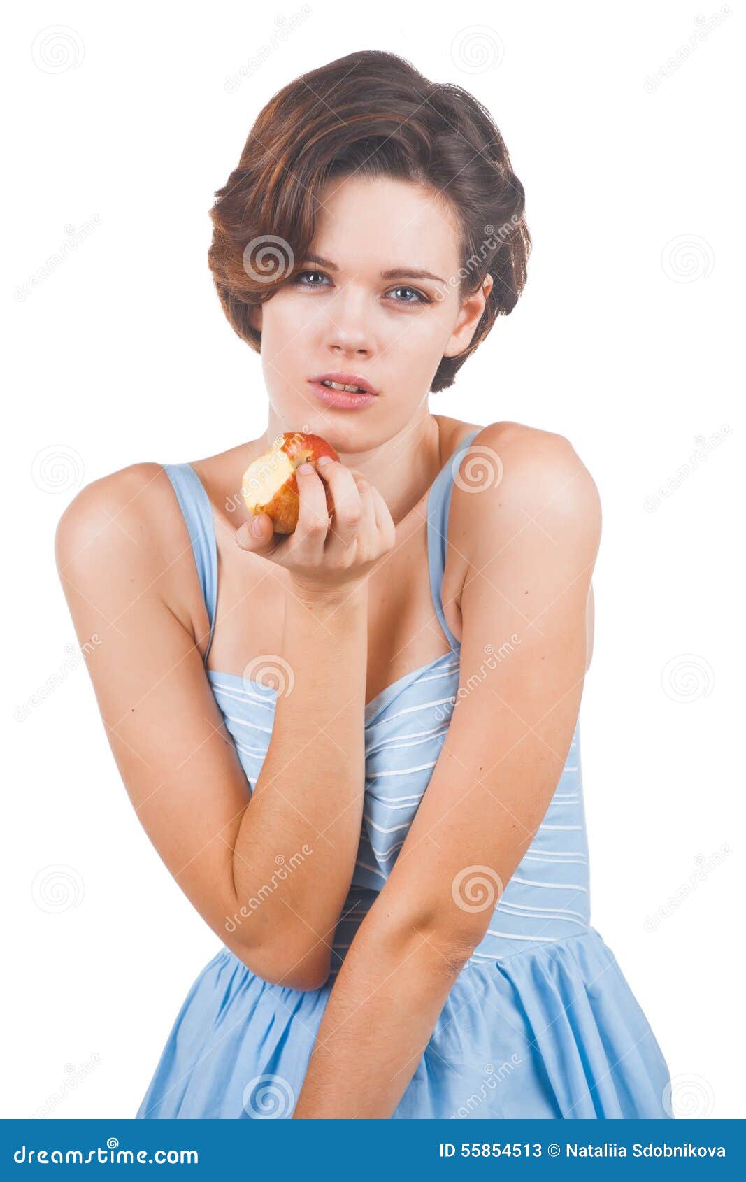 Woman with apple stock image. Image of freshness, color - 55854513