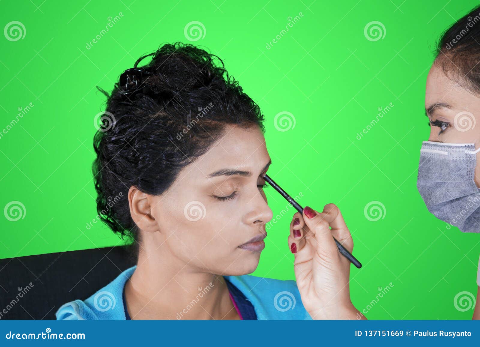 Woman Applied Eyeshadow by Her Makeup Artist Stock Image - Image of ...