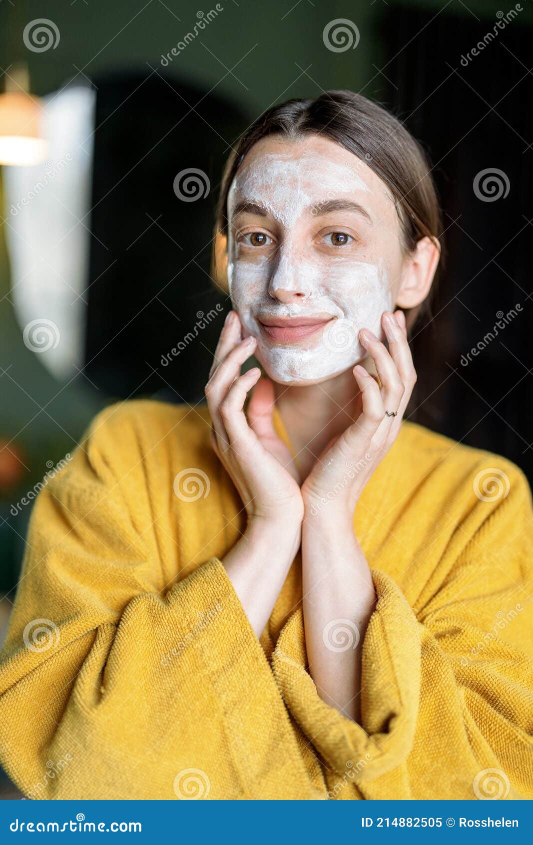Woman Applies A Cream Or Scrub Mask On The Face Stock Image Image Of