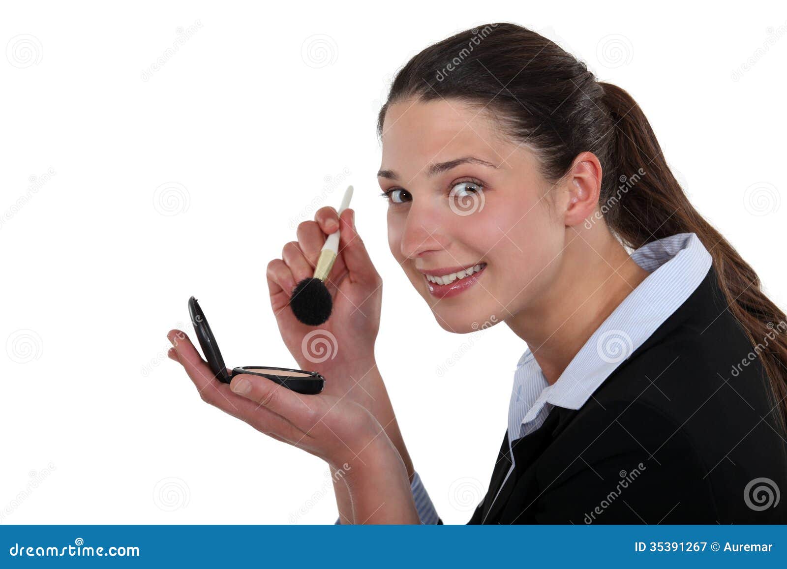 Woman applying blush stock image. Image of applying, caucasian - 35391267