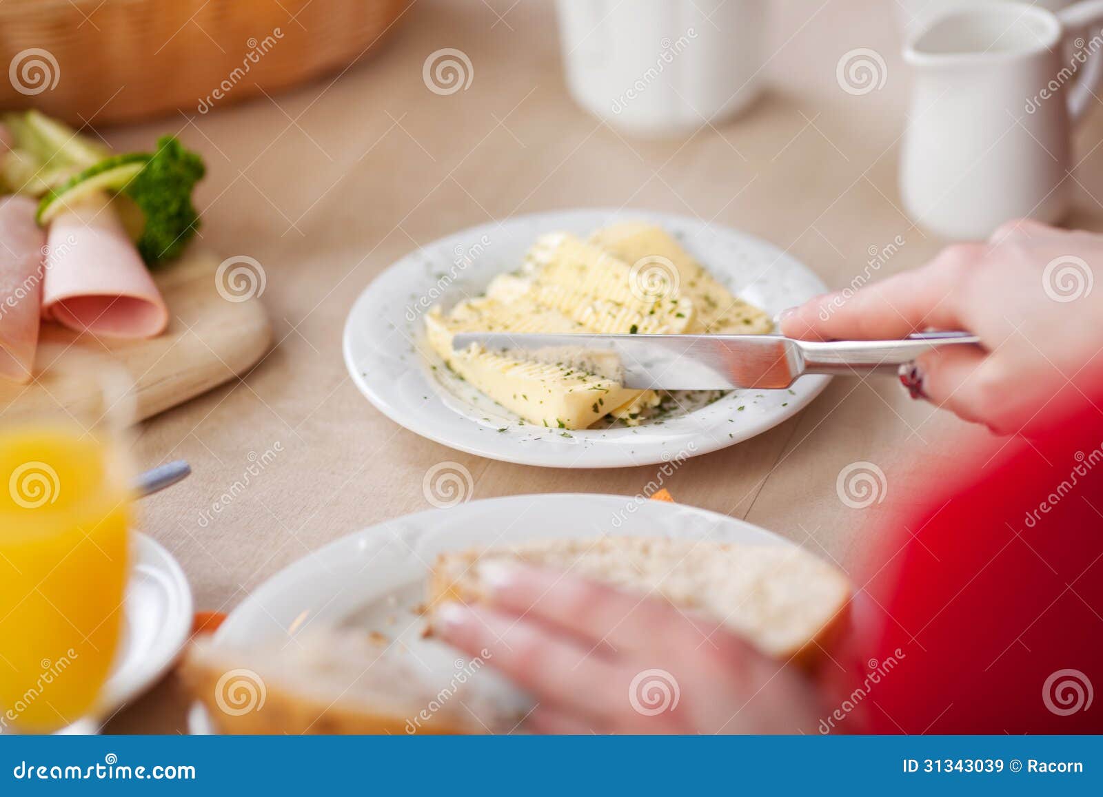 Woman Applying Butter on Bread Stock Image - Image of snack, hungry ...