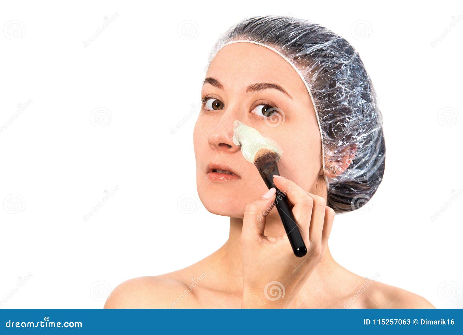 Woman Applying Cleansing Mask On Face Skin Stock Image Image Of