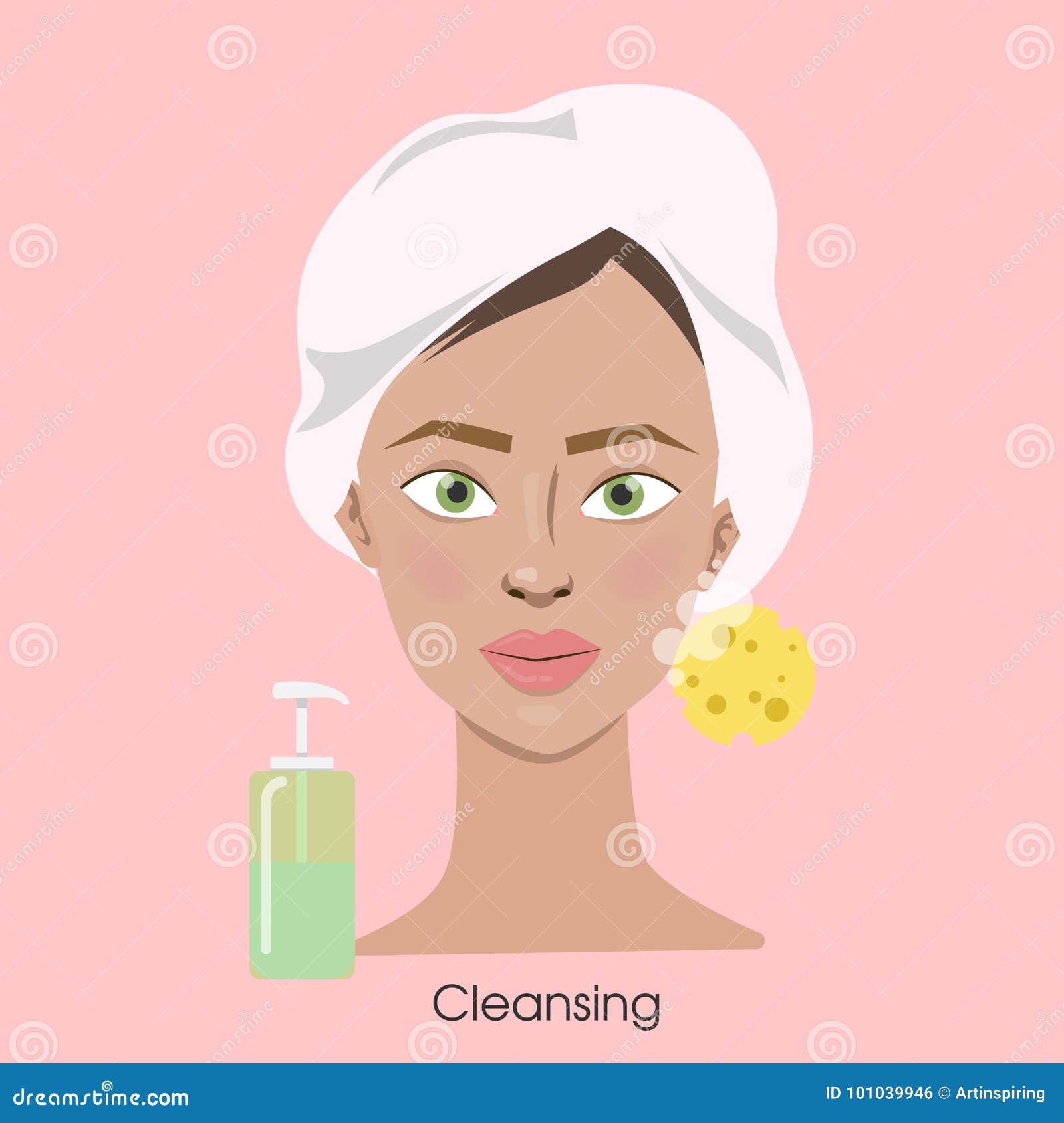 Woman cleansing face. stock vector. Illustration of health - 101039946