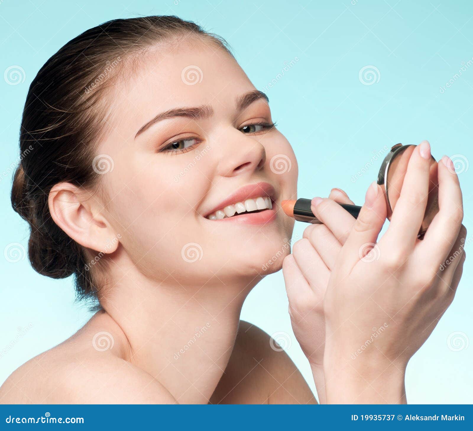 Woman Applying Cosmetic Lipstick Stock Image - Image of clean, lipstick ...