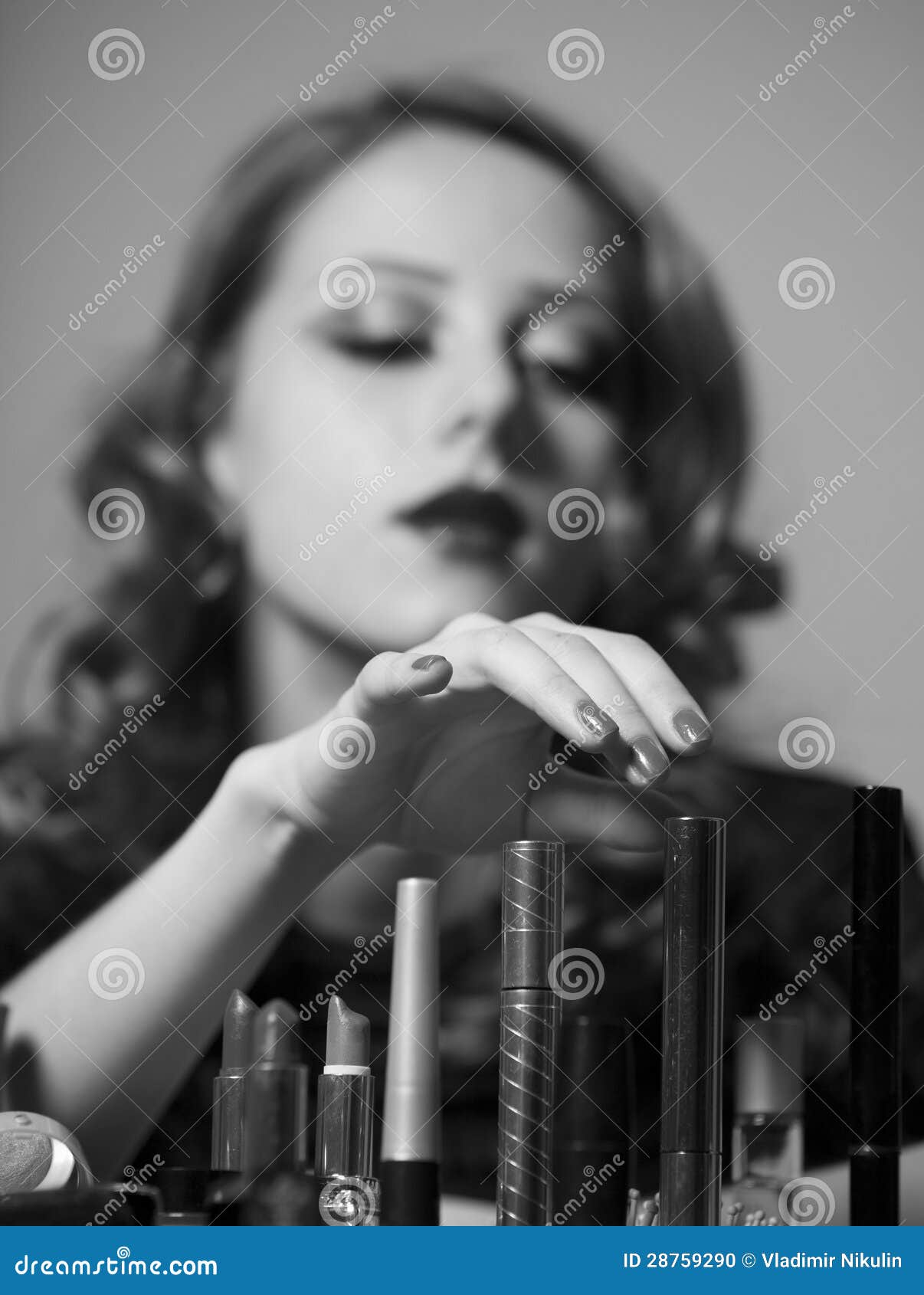 Woman applying cosmetics stock photo. Image of lips, nostalgia - 28759290