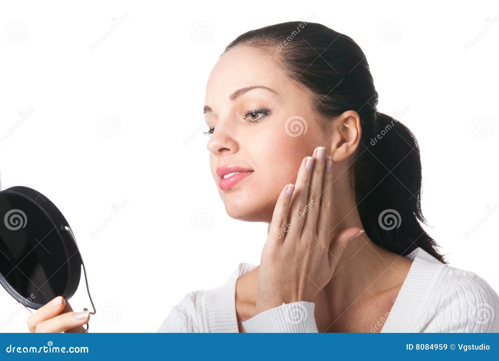 Woman applying cosmetics stock image. Image of feed, joyful - 8084959