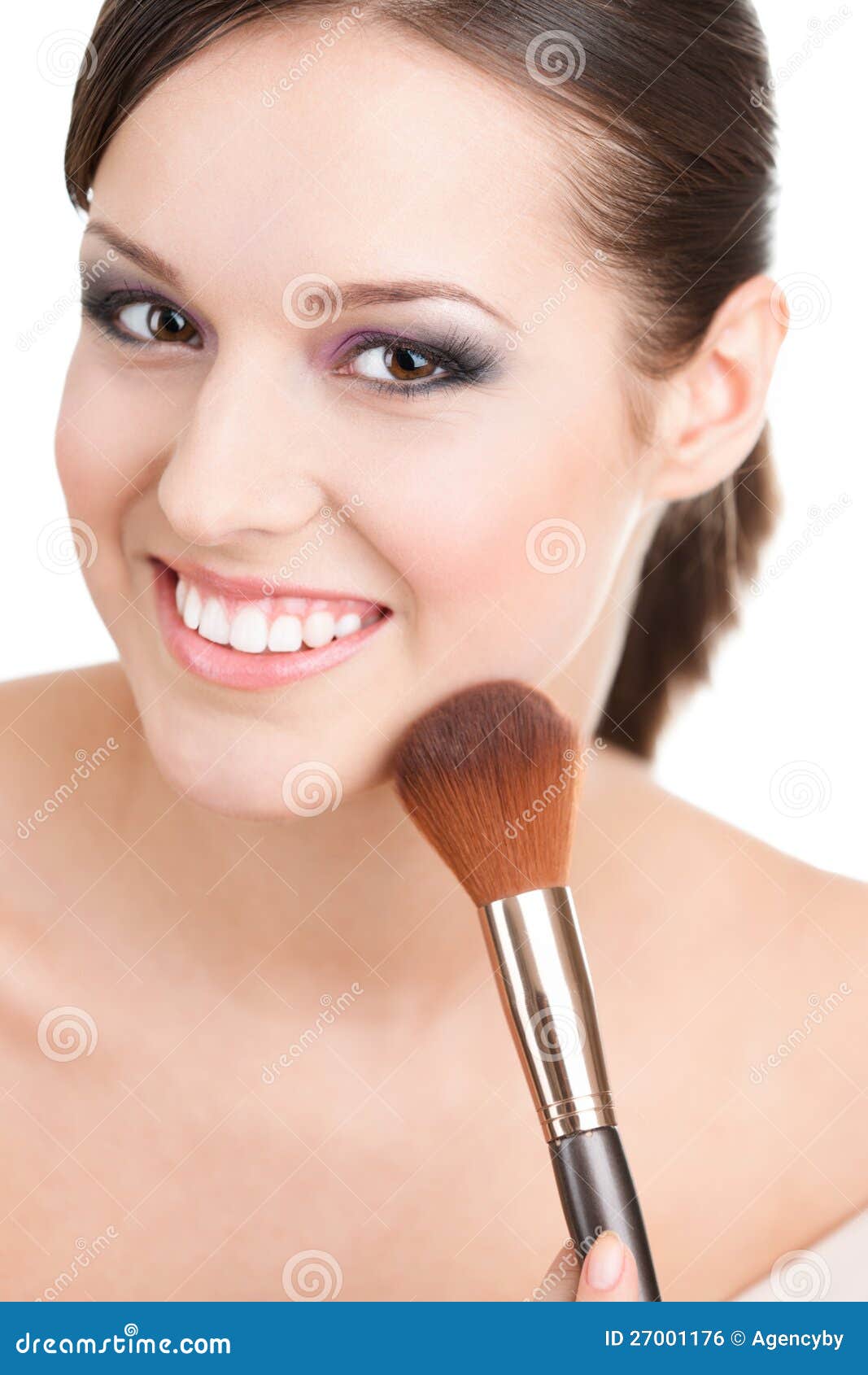 Woman Applying Cosmetics To Her Face Stock Photo - Image of female ...