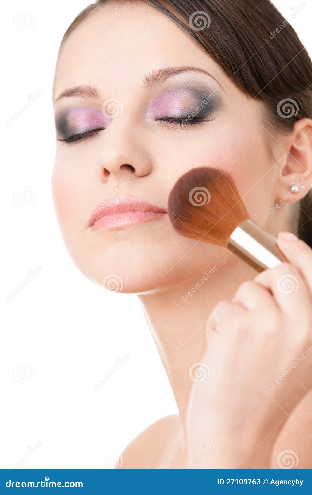Woman Applying Cosmetics To Her Face Stock Image - Image of complexion ...
