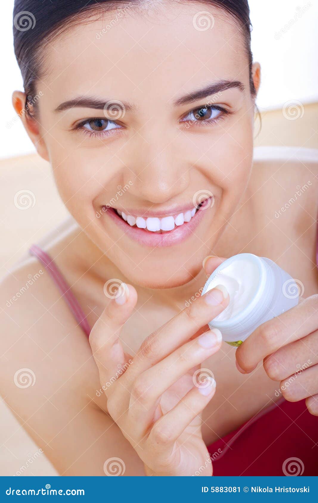 Woman Applying Cream On Her Face Stock Image Image Of Mask Hand 5883081