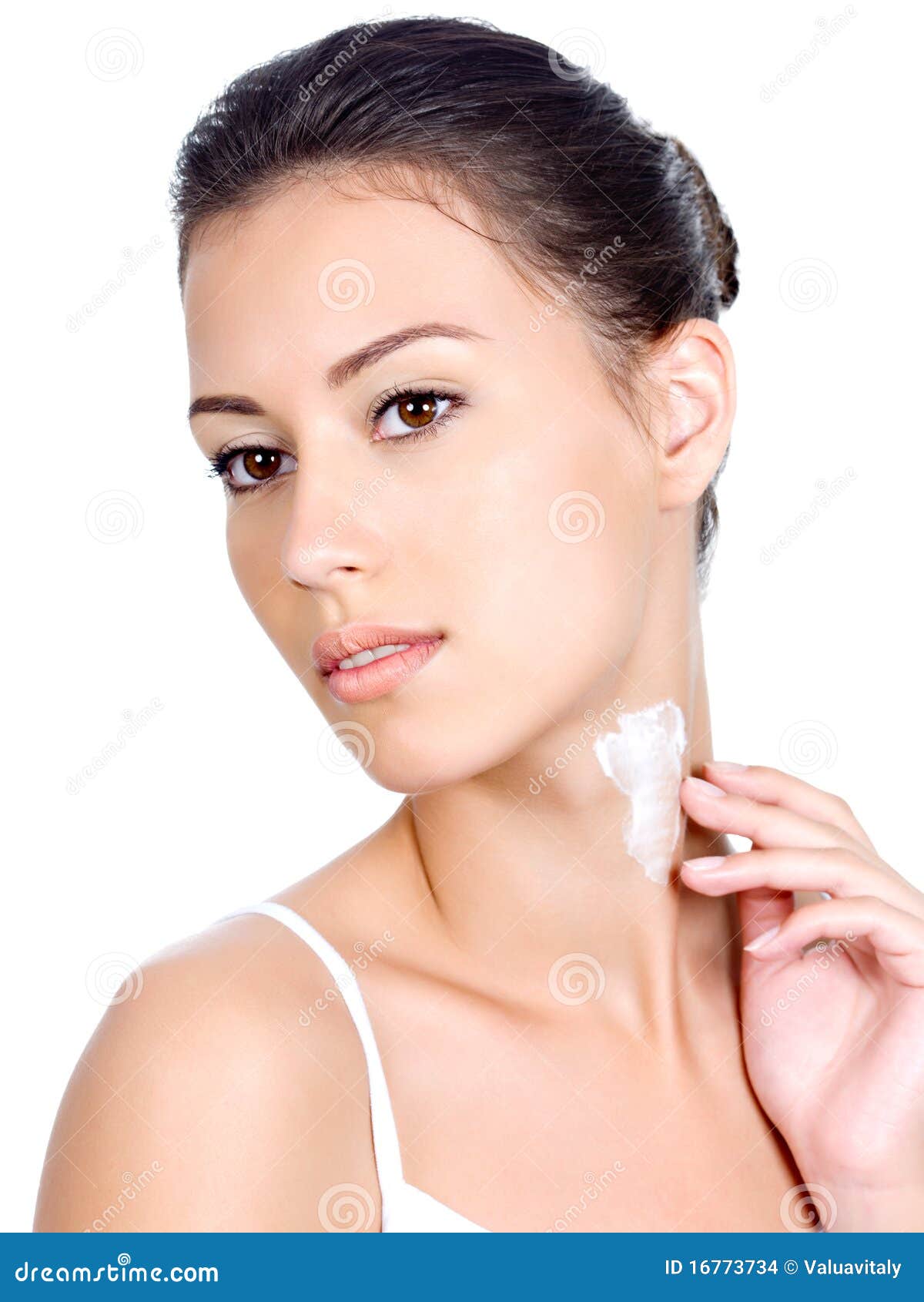 Woman Applying Cream on Her Neck Stock Photo - Image of side ...
