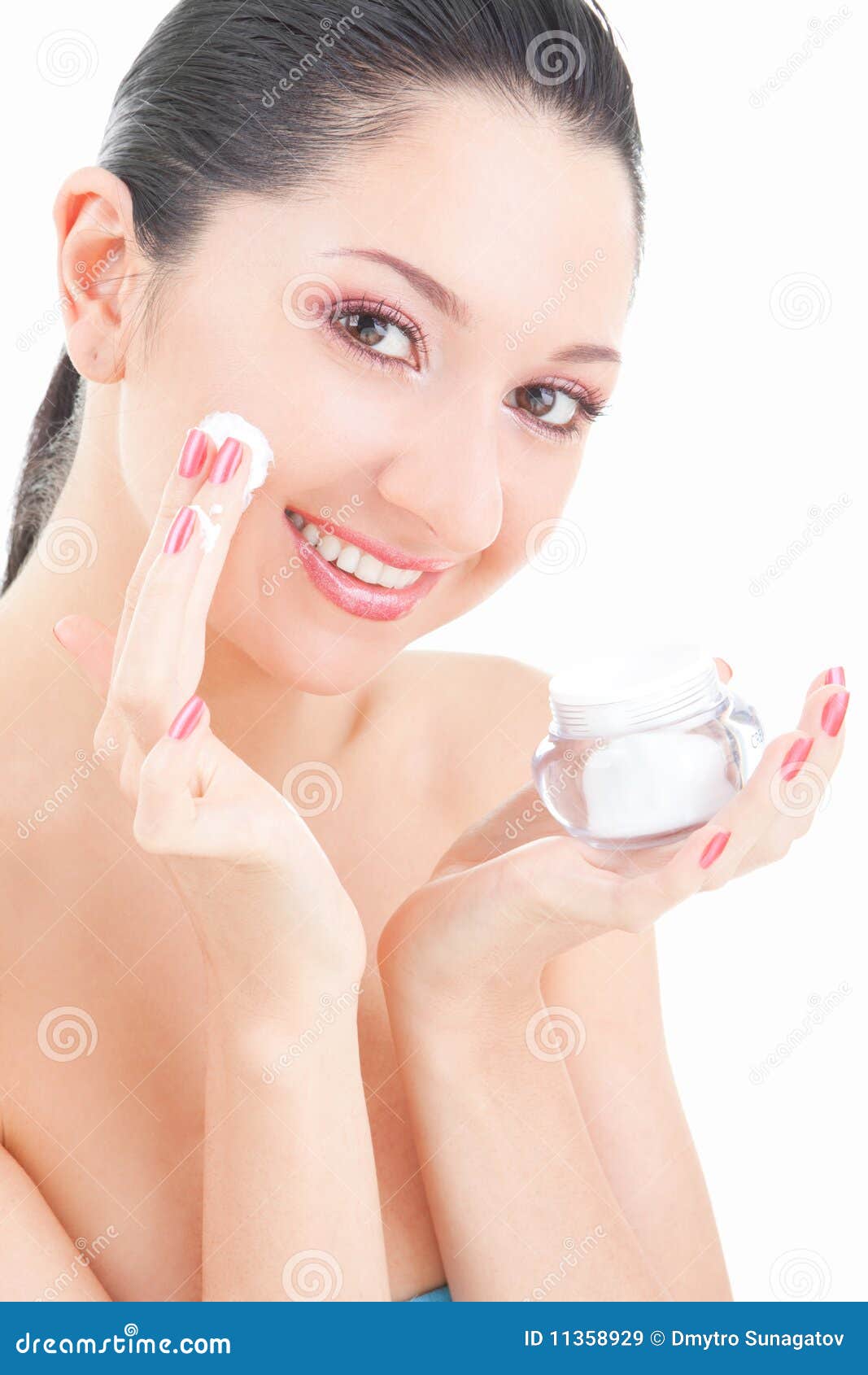 Woman Applying Cream To Her Face Stock Image Image Of Medicine Body
