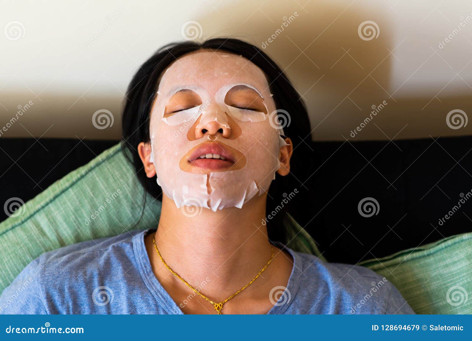 Woman Applying Face Mask at Home Stock Image - Image of cosmetic, house ...
