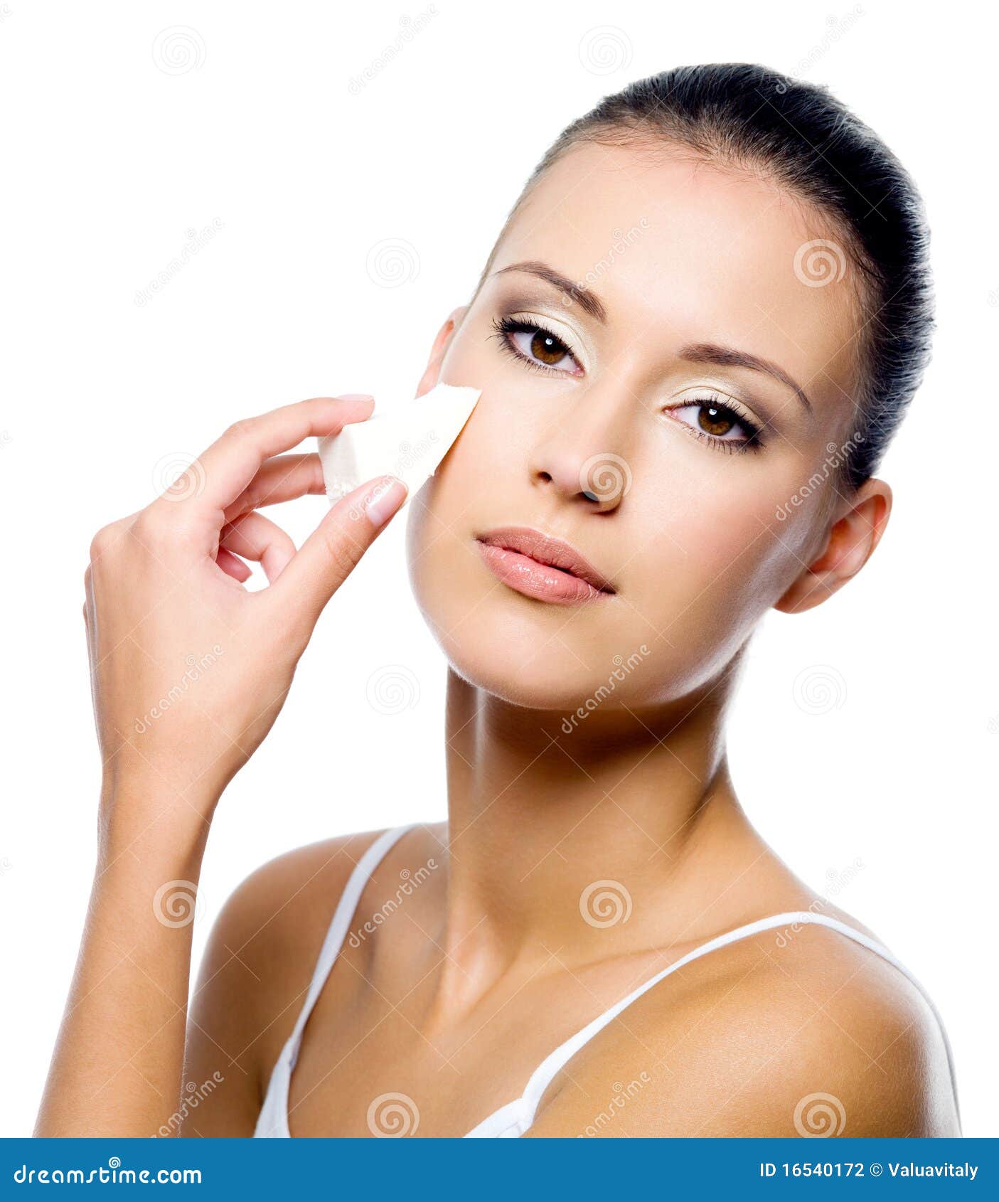 Woman Applying Foundation on Face Stock Photo - Image of pretty, face ...