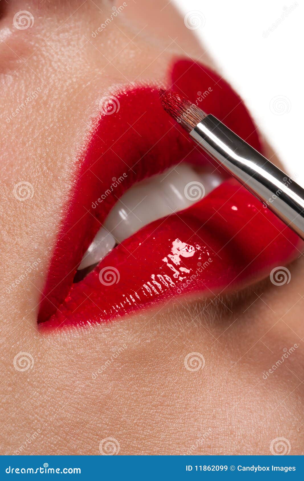 Woman Applying Glossy Red Lipstick Stock Image Image Of Clean