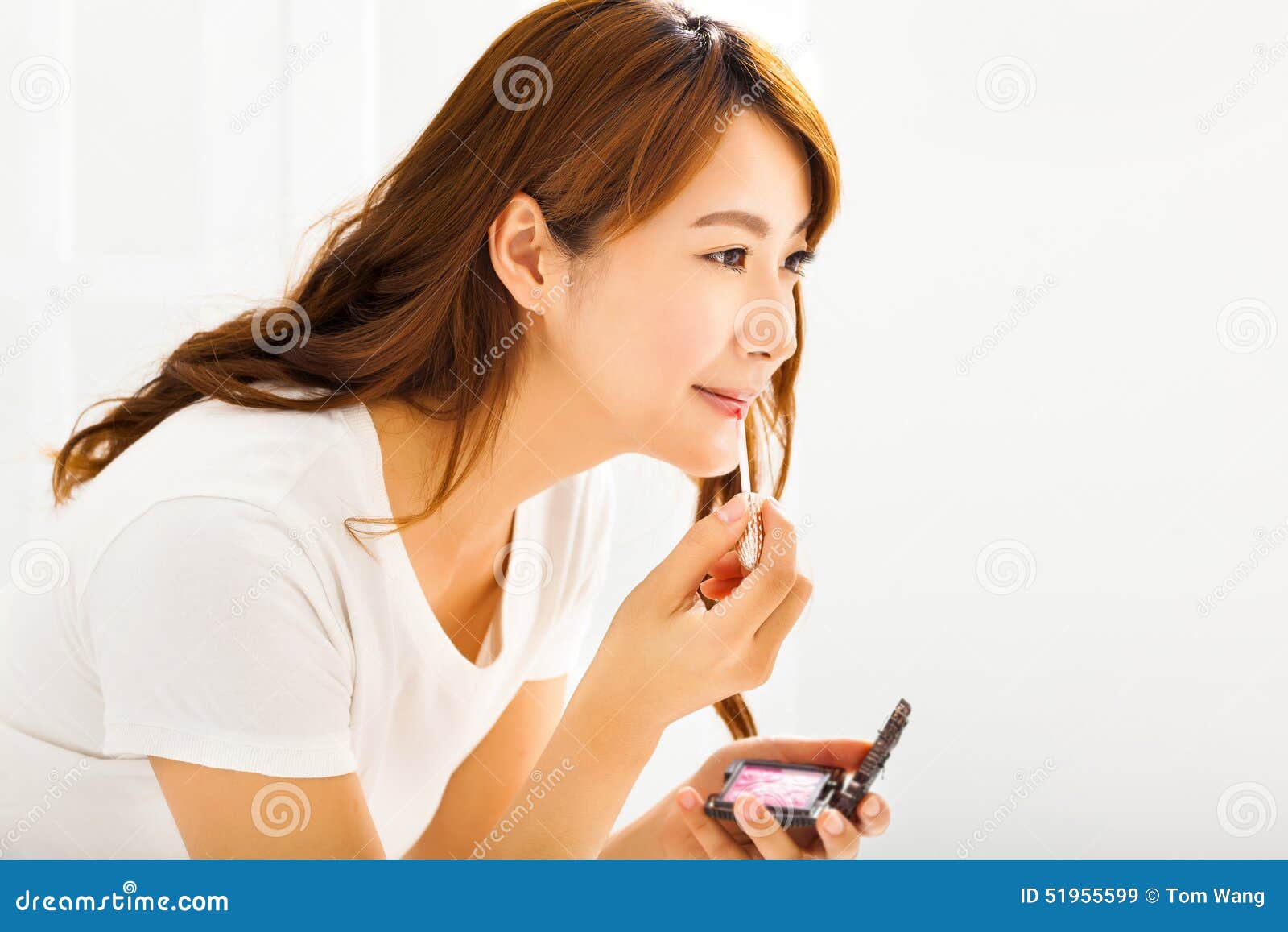 Woman Applying Lips Makeup with Cosmetic Brush Stock Image - Image of ...