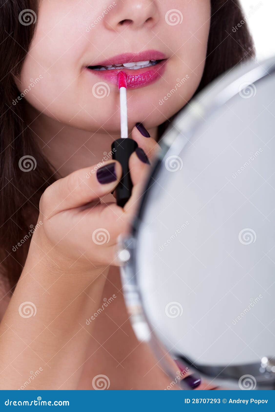 Woman applying lipstick stock image. Image of hands, closeup - 28707293