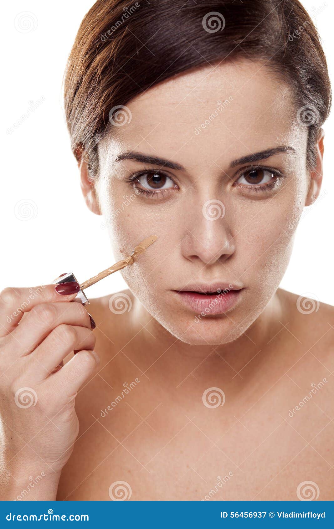 Woman applying liquid base stock image. Image of cosmetics - 56456937
