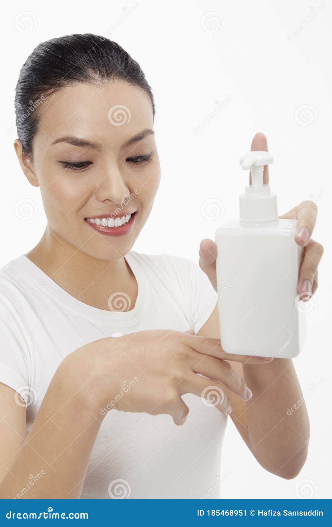Woman Applying Lotion on Her Hand Stock Image - Image of feminine ...