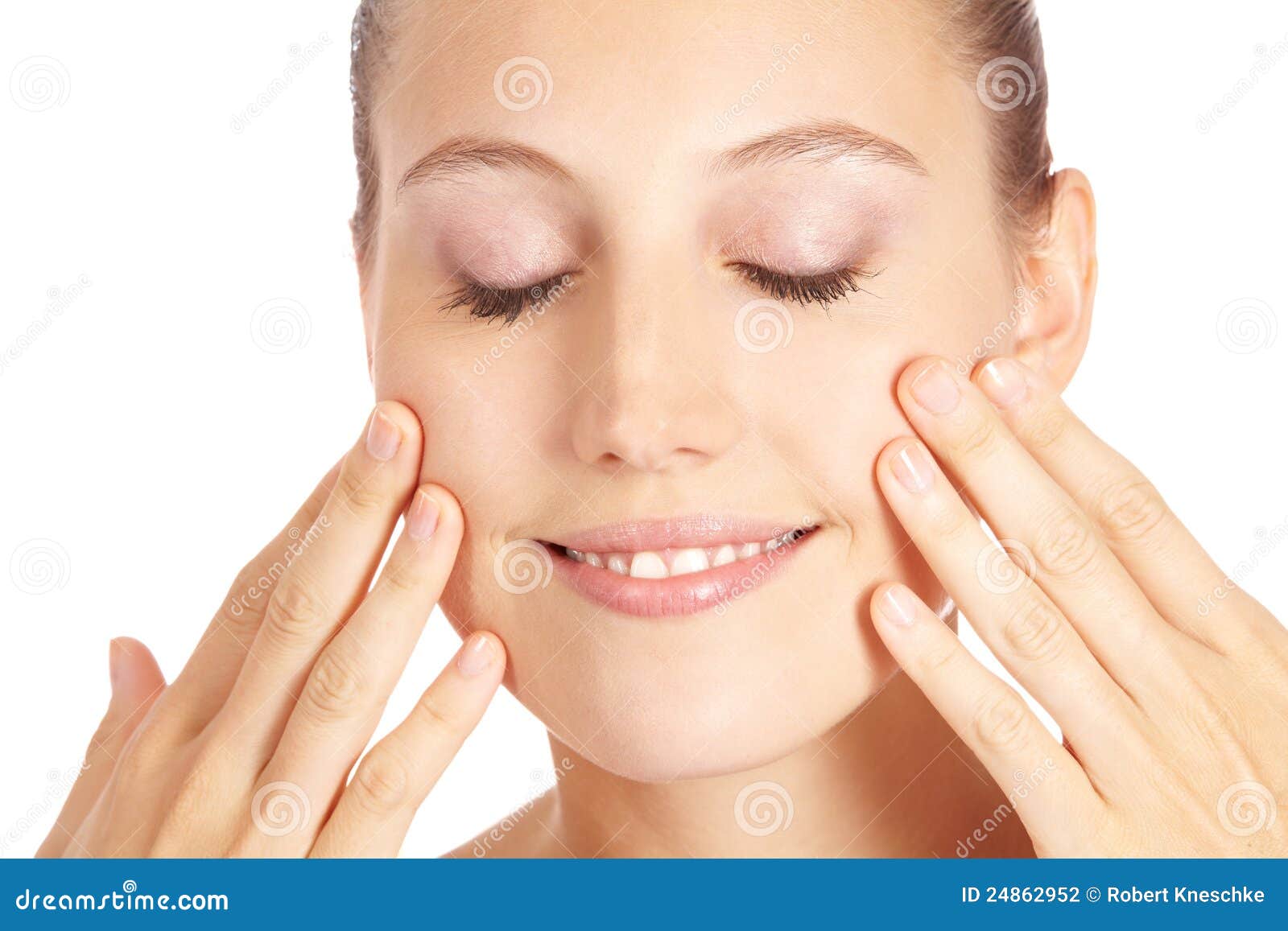 Woman Applying Lotion To Her Face Stock Photo - Image of face, cream ...