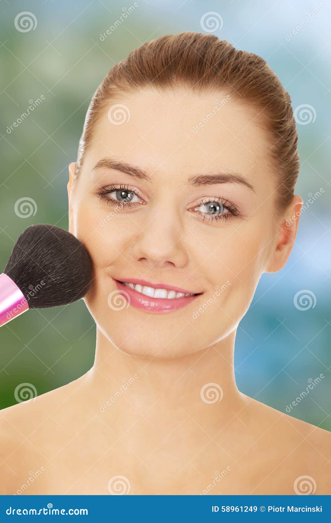 Woman applying make up. stock image. Image of blusher - 58961249