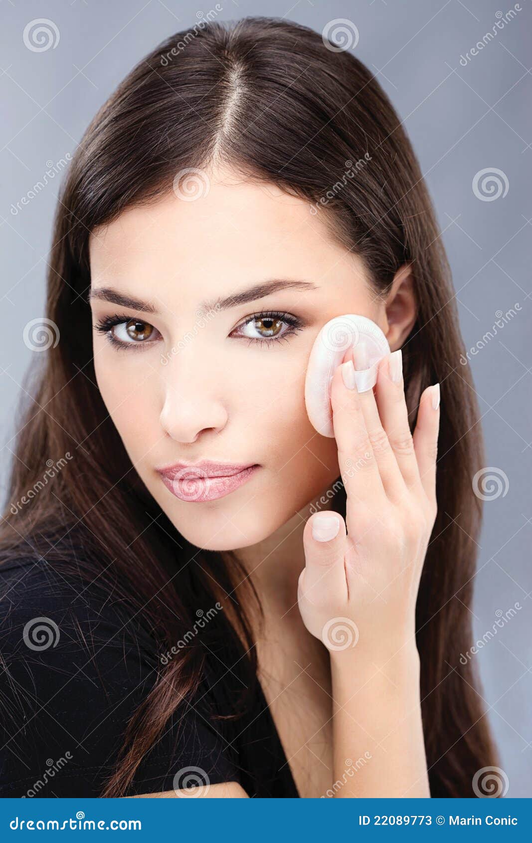 Woman Applying Make Up on Her Cheek Stock Image - Image of female ...